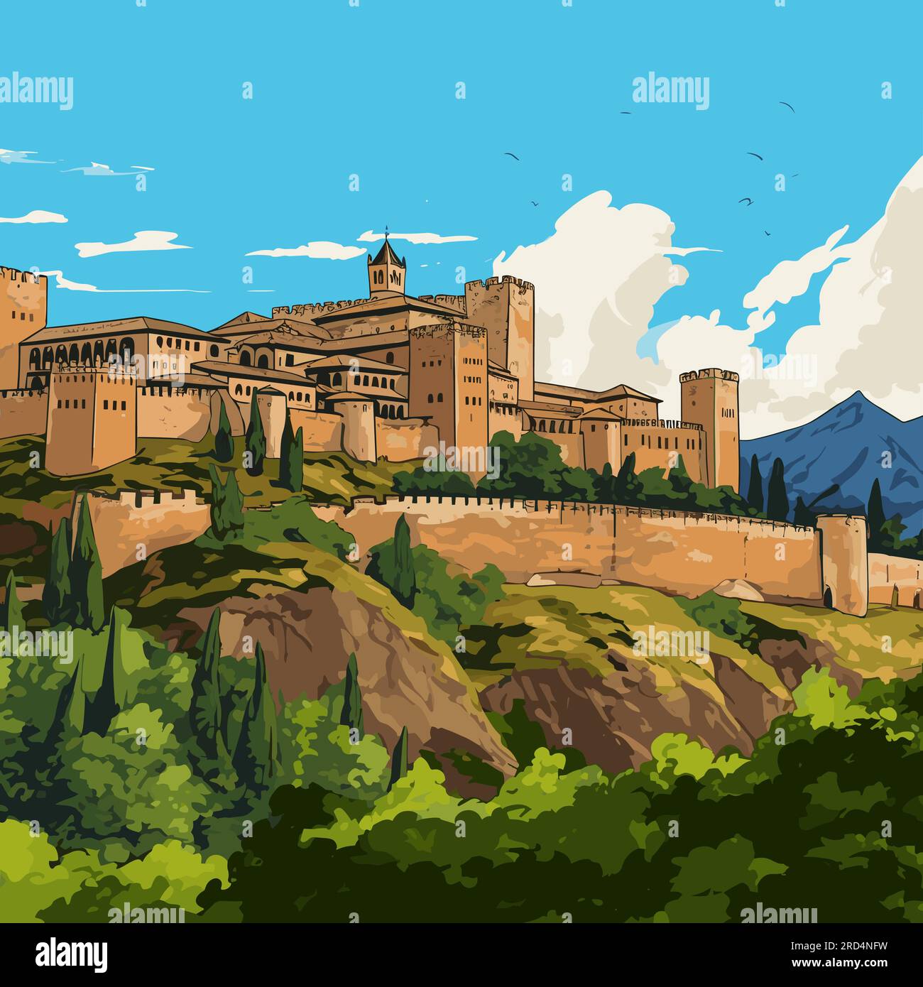 Alhambra. Alhambra hand-drawn comic illustration. Vector doodle style ...