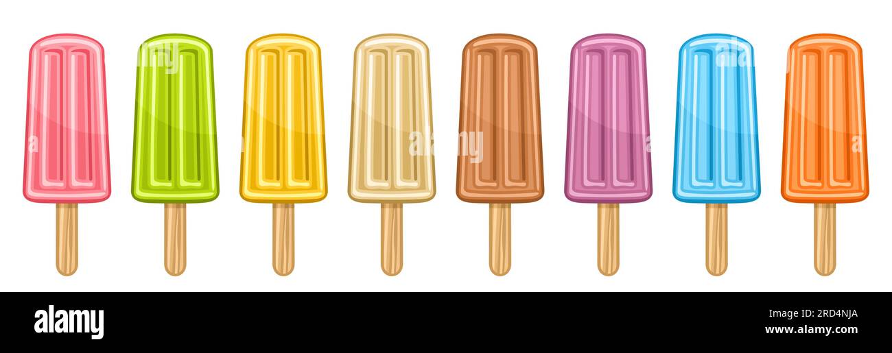 Vector set of Fruit Popsicle, lot collection of eight cut out ...