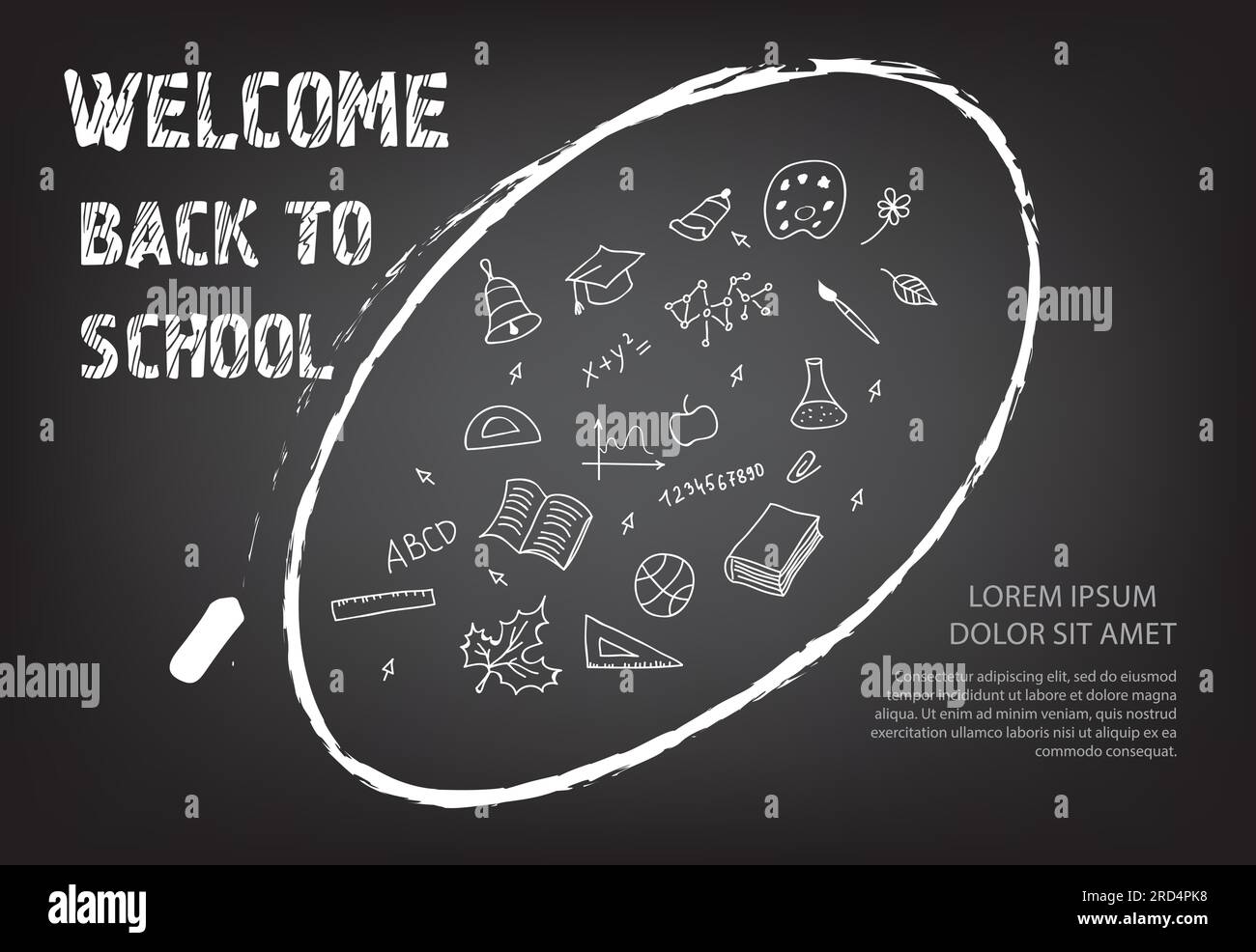 Welcome back to school lettering and doodles in chalk oval Stock Vector ...