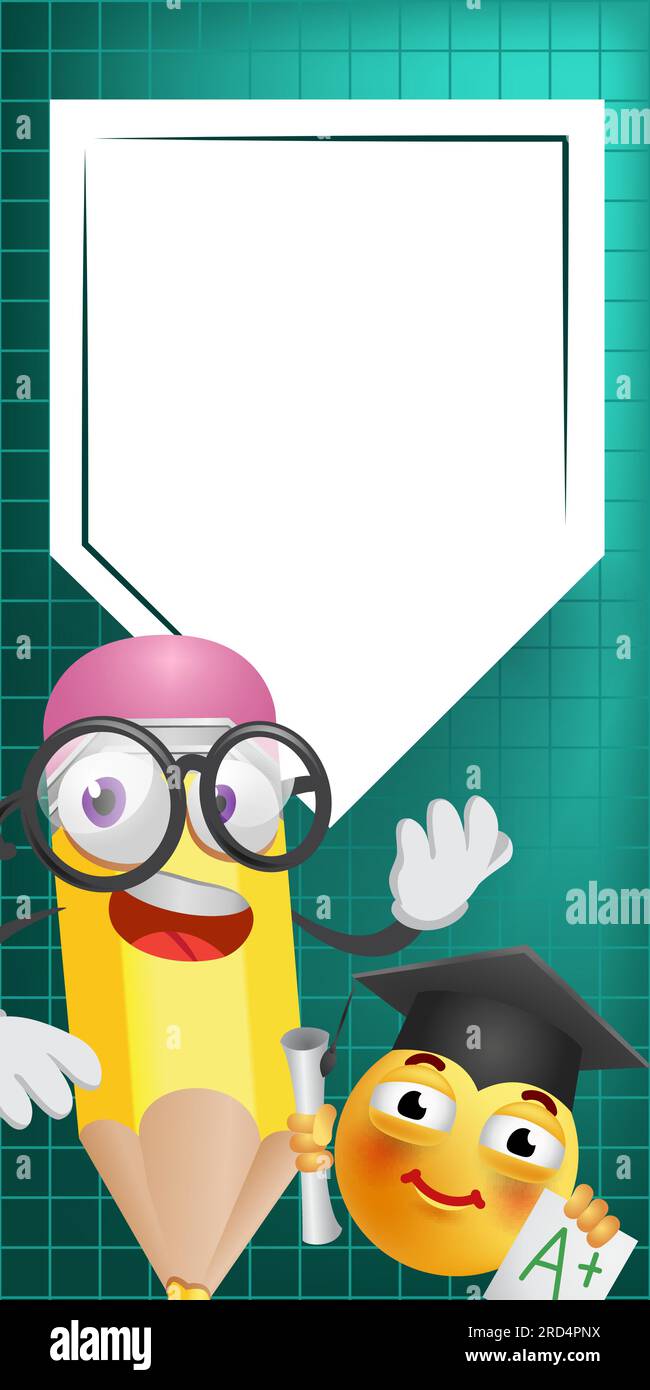 Cartoon pencil character with emoji and copy space Stock Vector Image ...