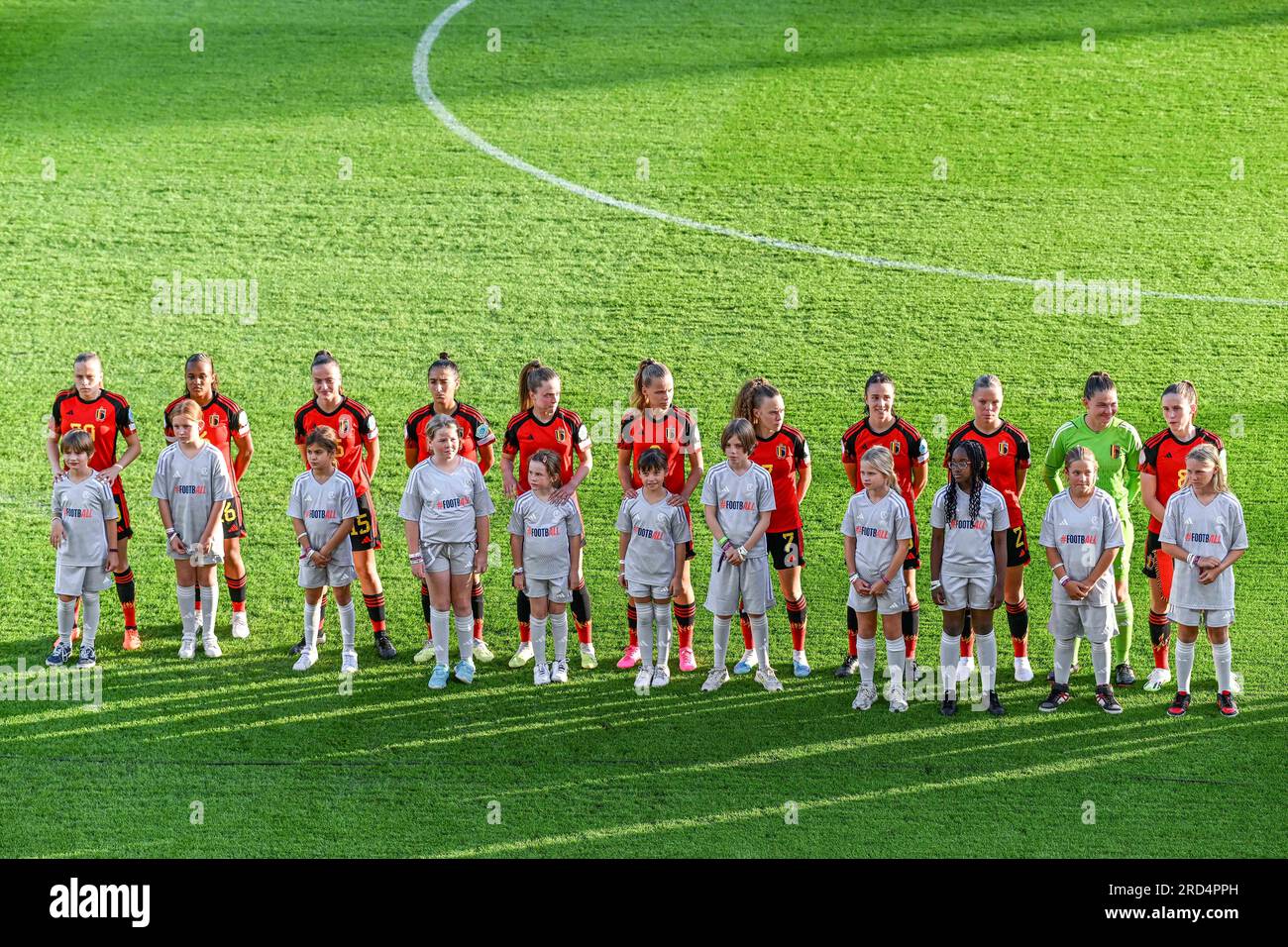 Leuven, Belgium. 18th July, 2023. Line-up Belgium pictured before a female soccer game between ...