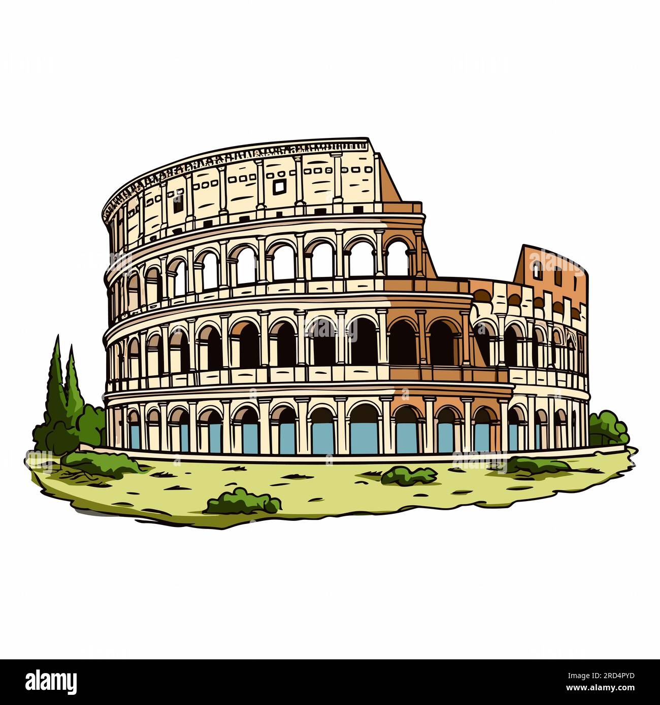 Colosseum. Colosseum hand-drawn comic illustration. Vector doodle style ...