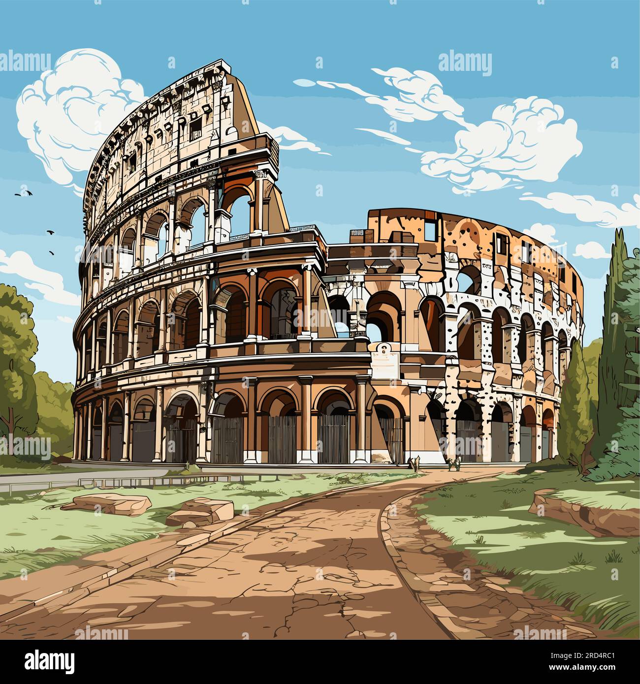 Colosseum. Colosseum hand-drawn comic illustration. Vector doodle style ...