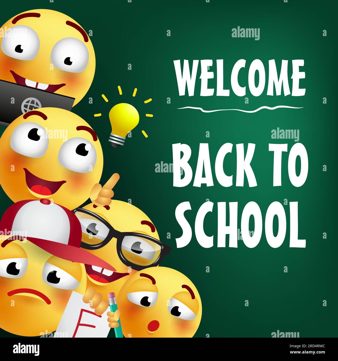 Welcome back to school lettering with smiling emojies Stock Vector ...