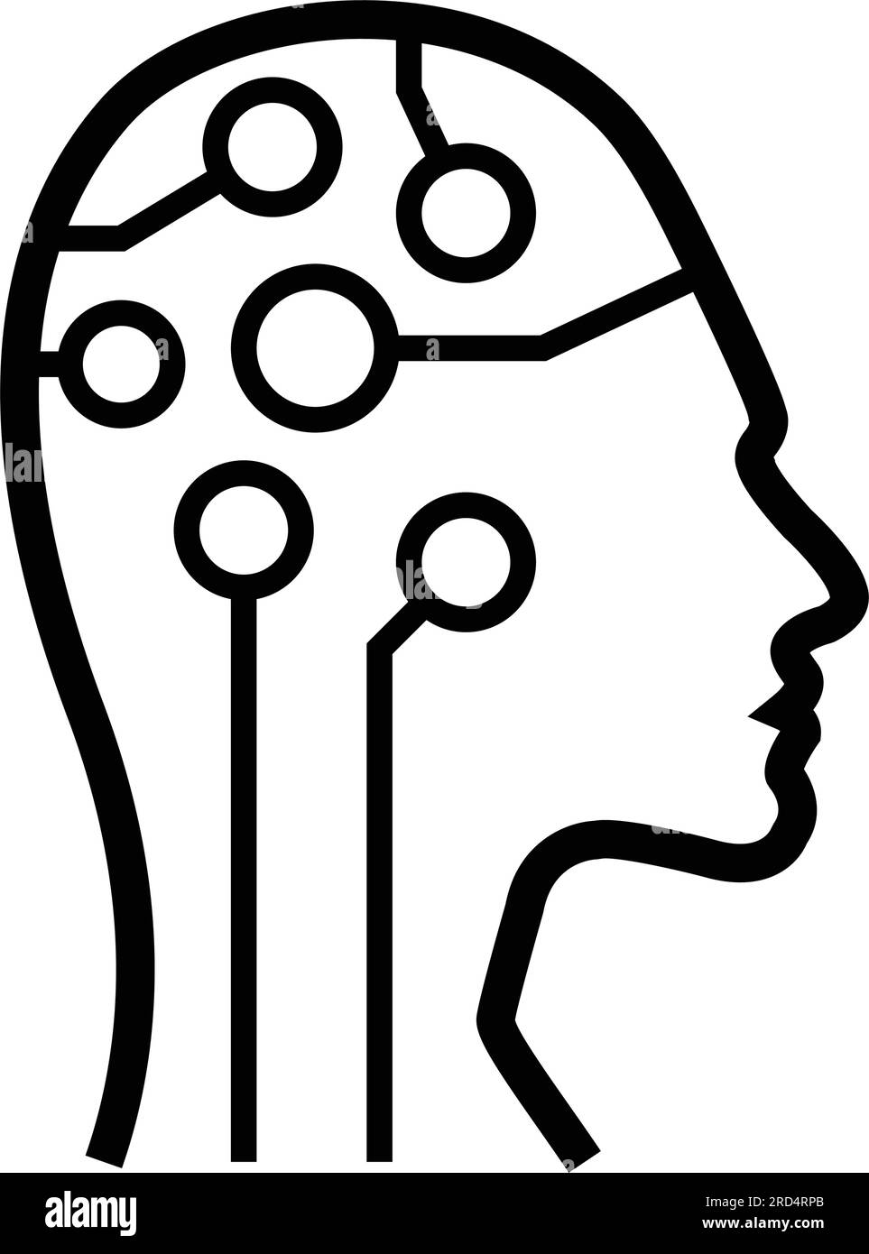 AI, Artificial intelligence icon of human face with a digital chip on brain for computer and ...