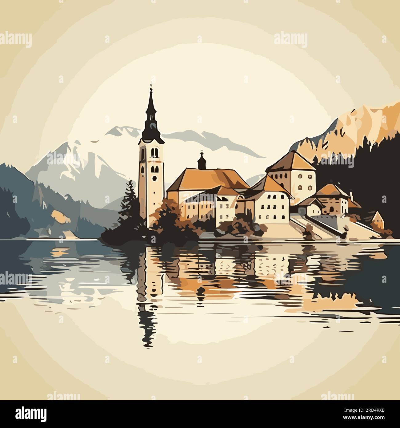 Lake Bled. Lake Bled hand-drawn comic illustration. Vector doodle style ...