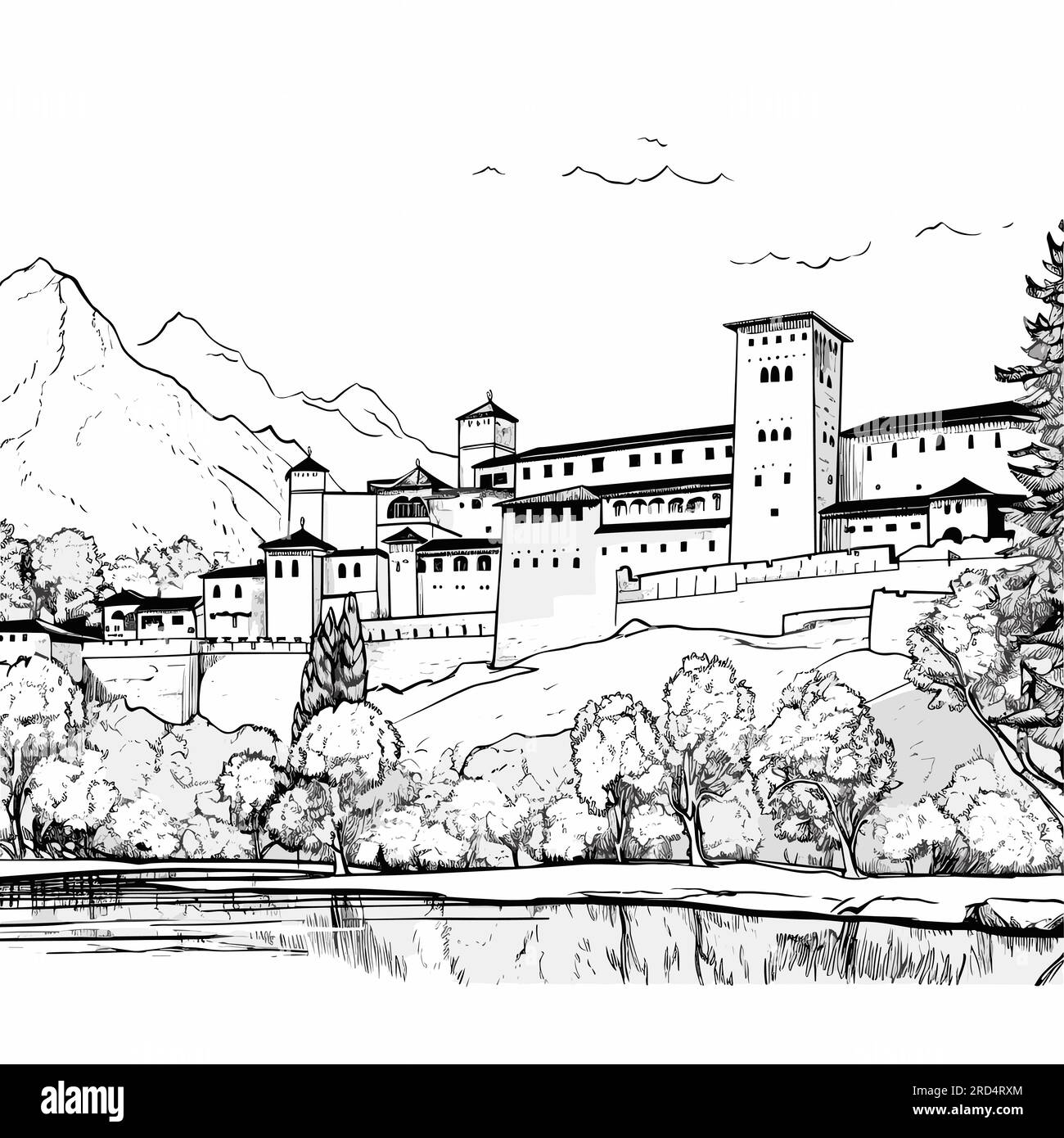 Alhambra. Alhambra hand-drawn comic illustration. Vector doodle style ...