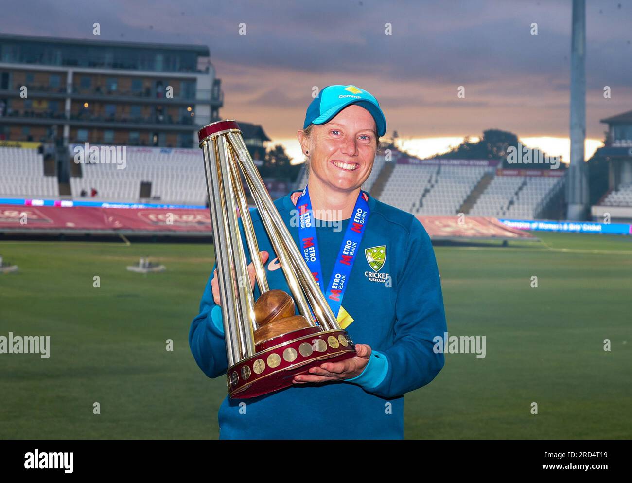 Australia Alyssa Healy poses with the Ashes series trophy following the ...
