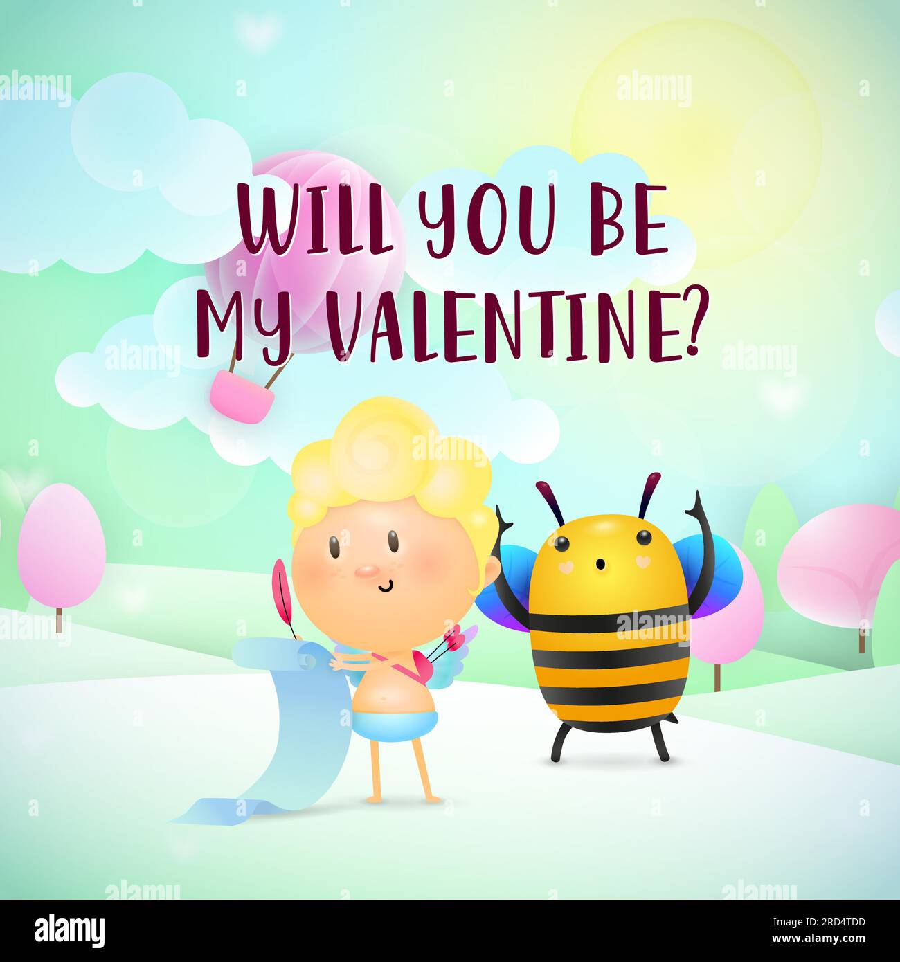 Valentines day invitation design. Sweet baby Cupid and bee Stock Vector ...