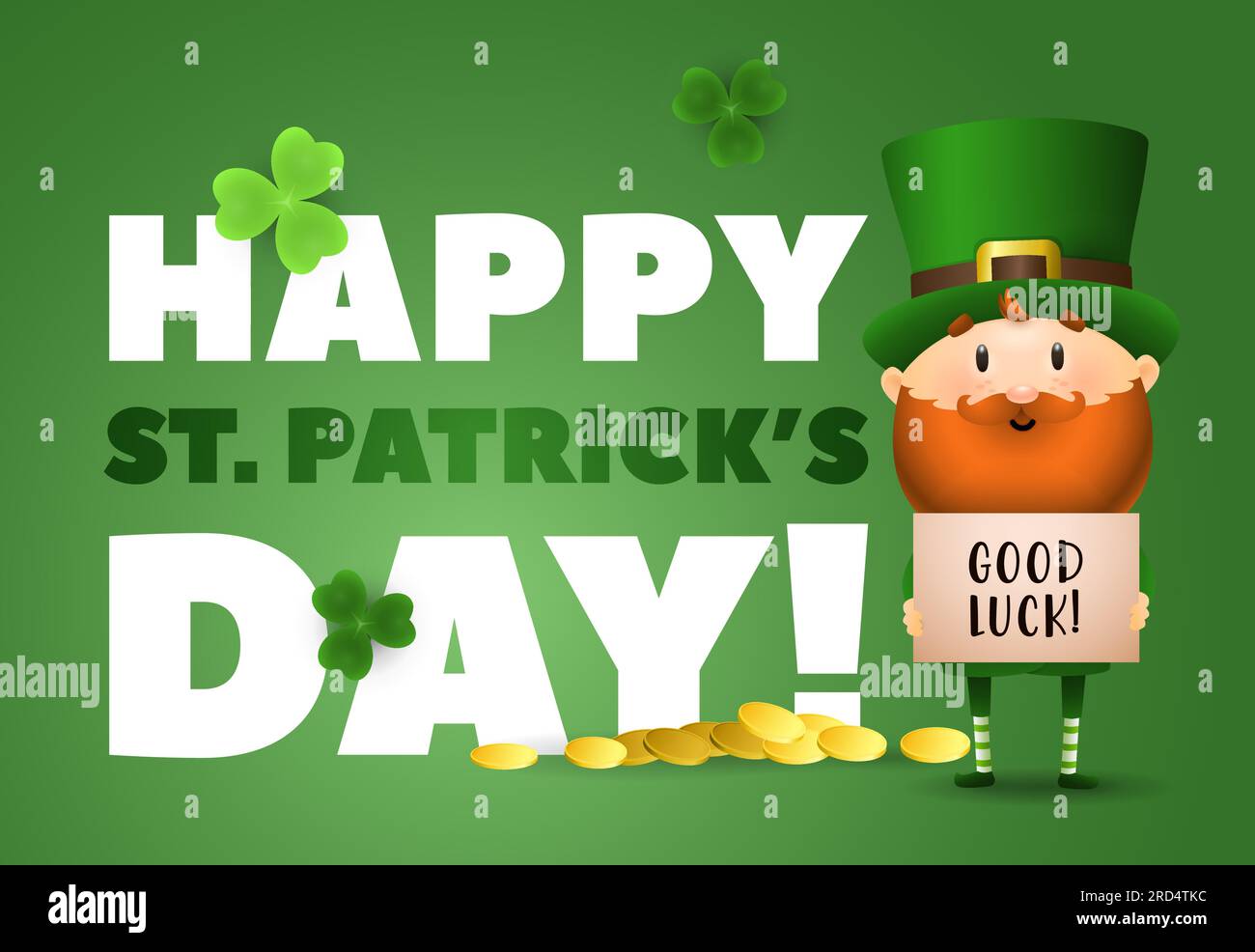 Happy St Patricks Day lettering, Good Luck, Leprechaun and gold Stock ...