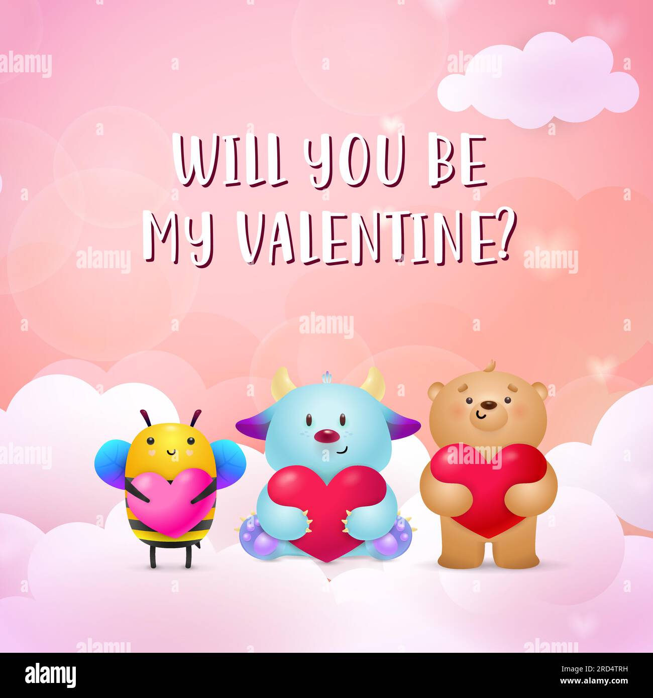 Vector valentines day monster love card with heart hi-res stock ...