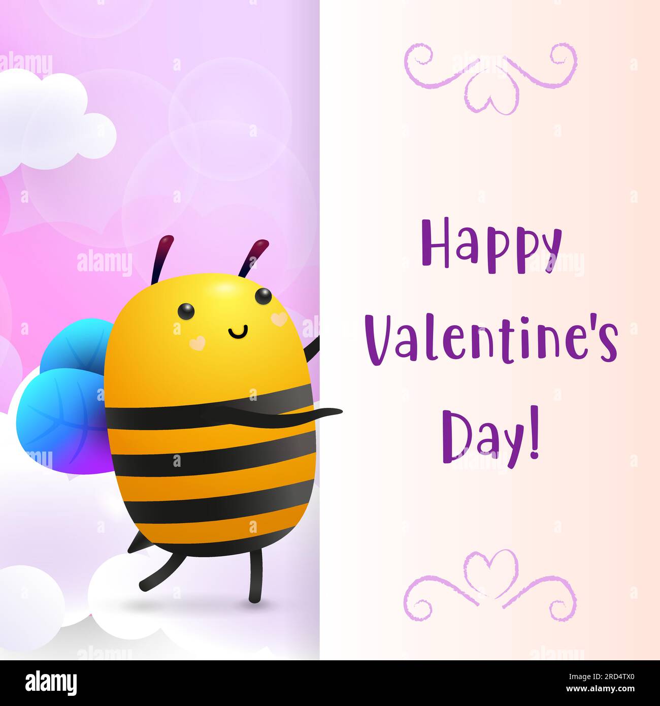 Happy Valentines Day lettering with cute bee Stock Vector Image & Art ...