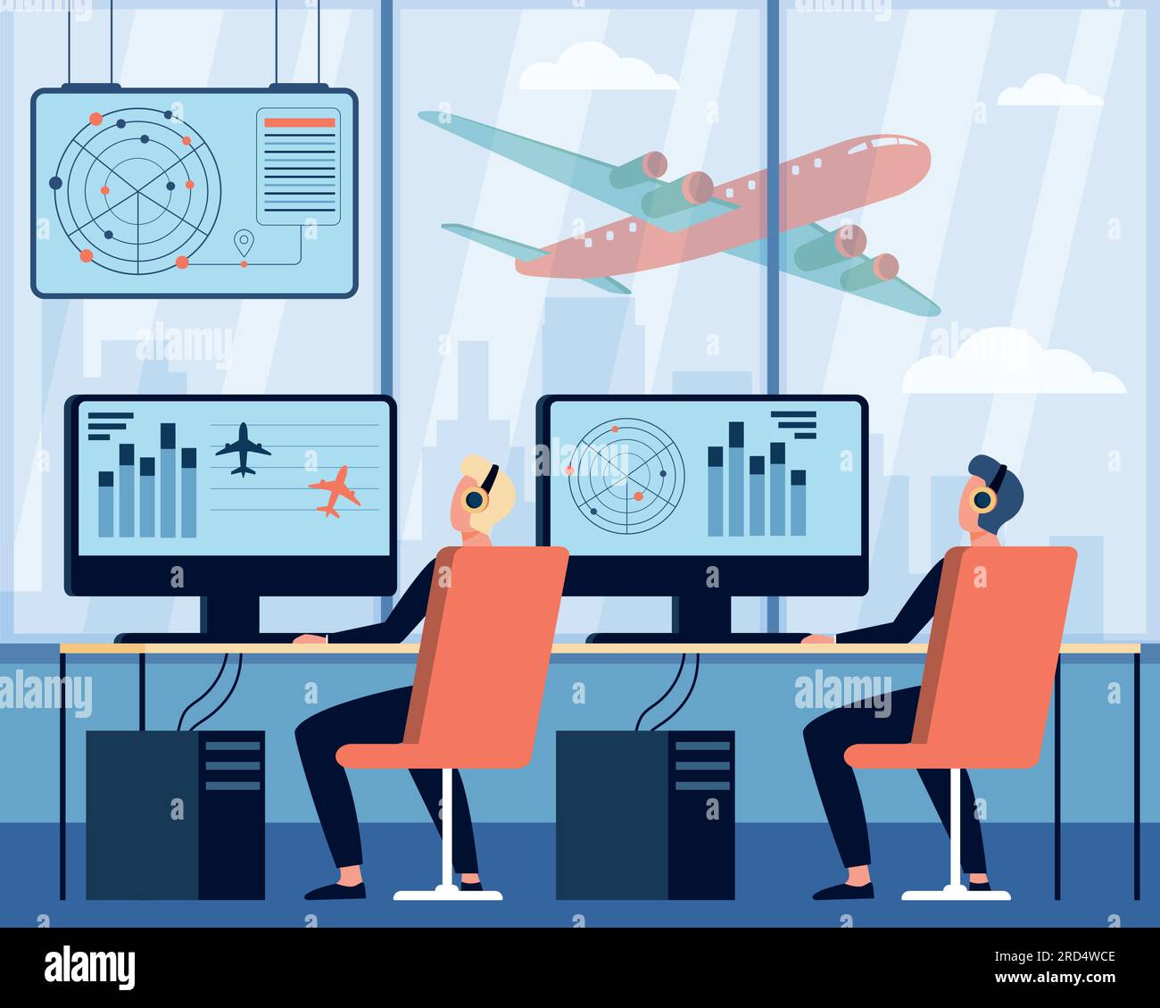 Operators controlling aircraft flat vector illustration Stock Vector Image & Art - Alamy