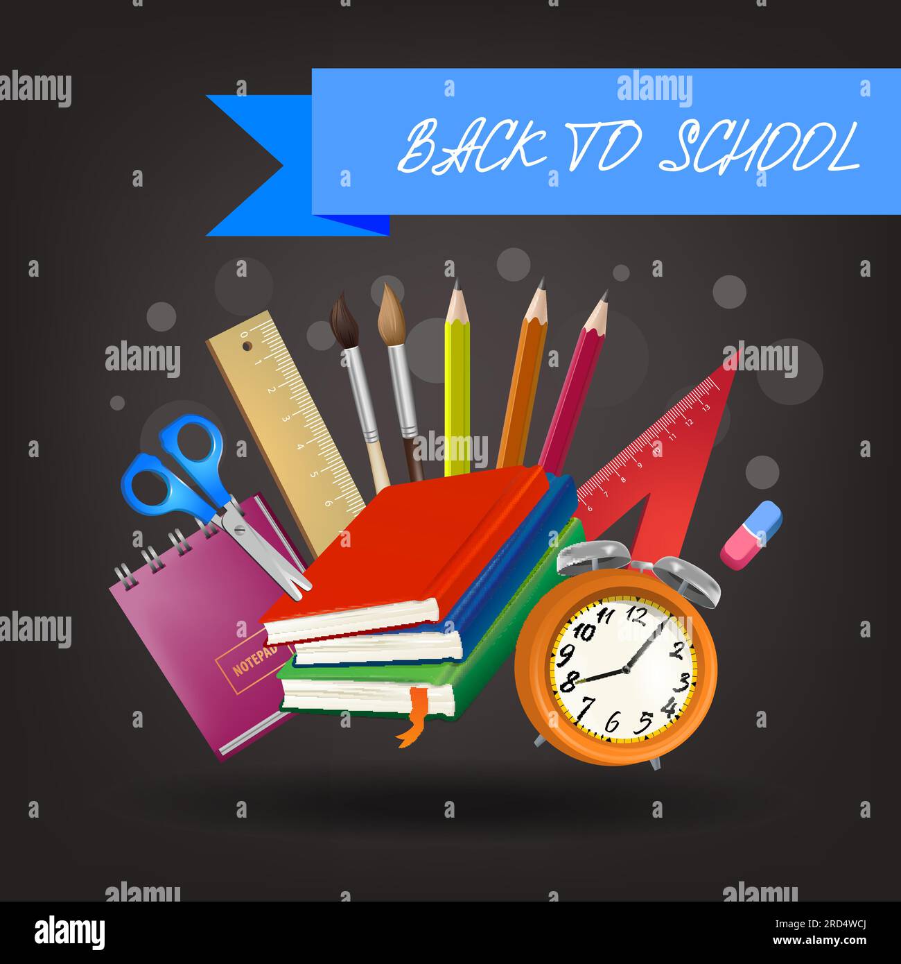 Back school lettering alarm supplies Stock Vector Images - Alamy