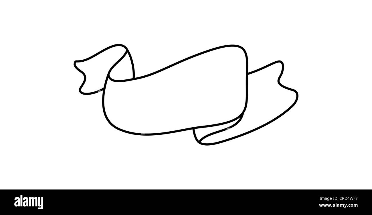 Black monoline ribbon. Line banner icon, Web design element. Hand drawn ...