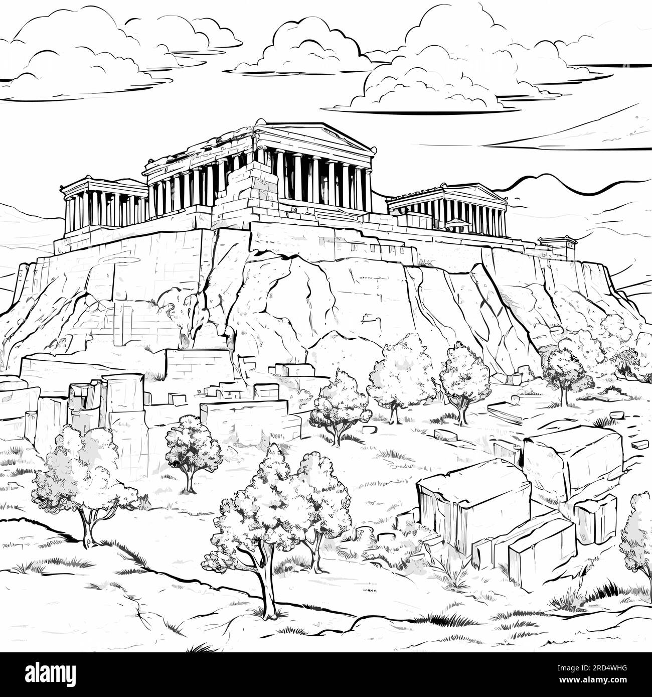 Acropolis. Acropolis hand-drawn comic illustration. Vector doodle style ...
