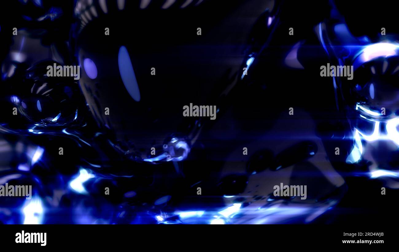 electric blue glowing transparent fluid balls on black - abstract 3D ...