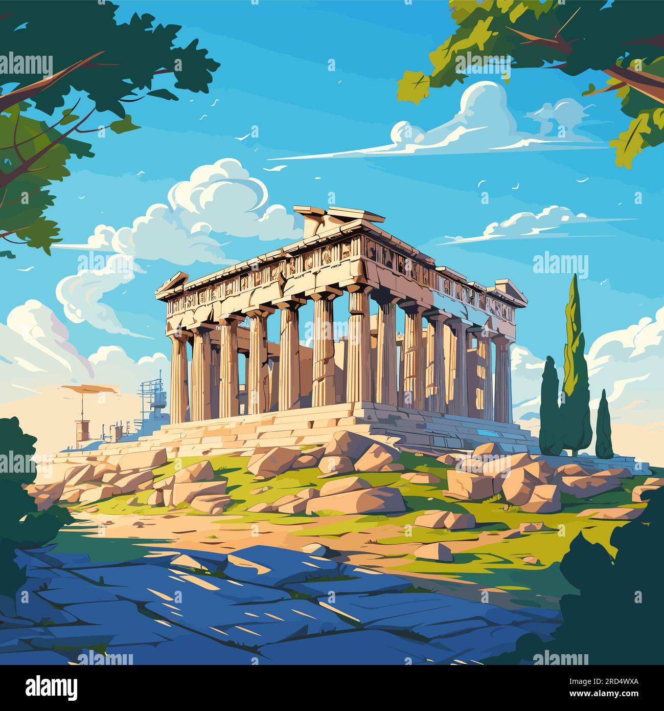 Acropolis. Acropolis hand-drawn comic illustration. Vector doodle style ...