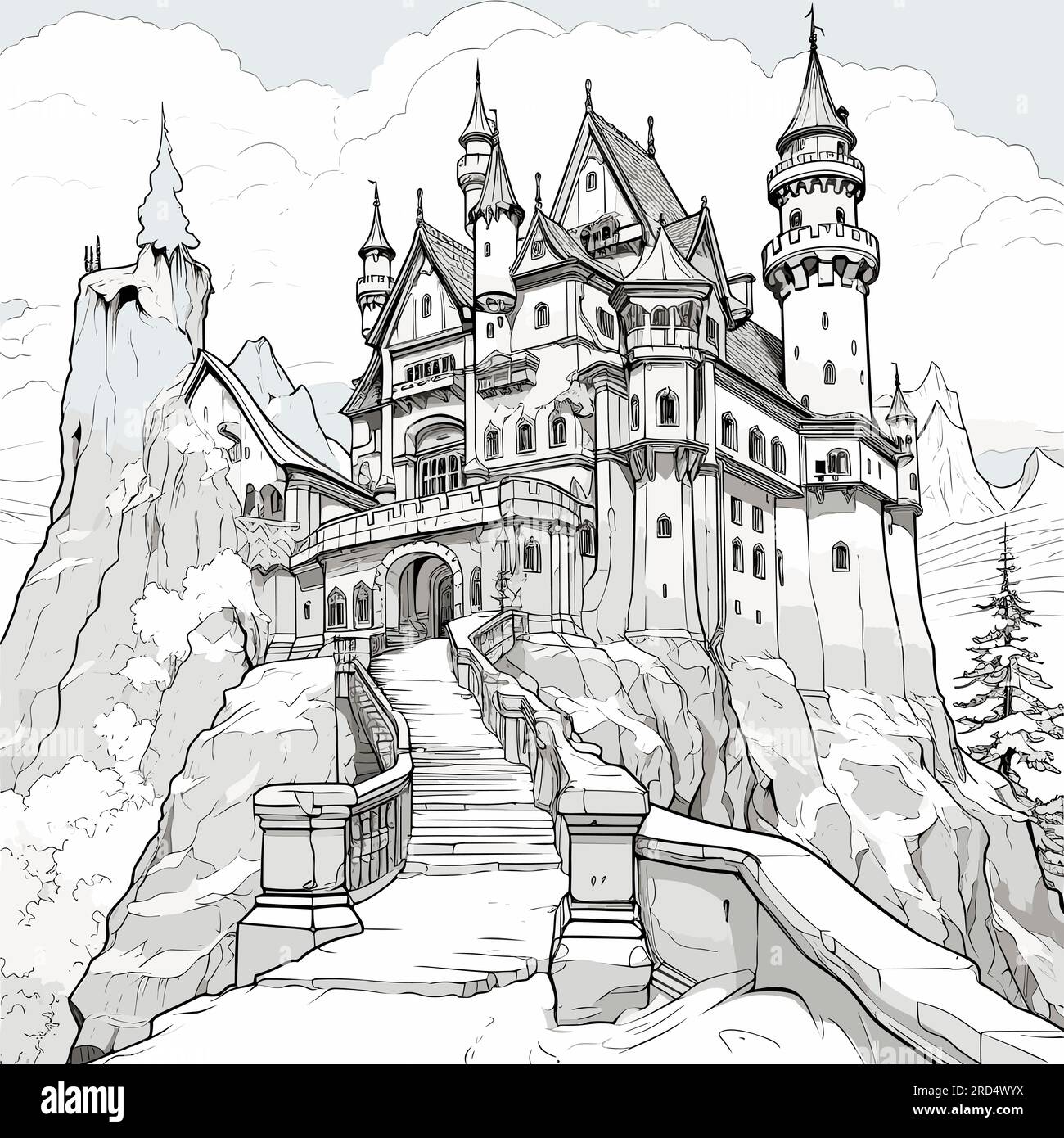 Neuschwanstein castle art Stock Vector Images - Alamy