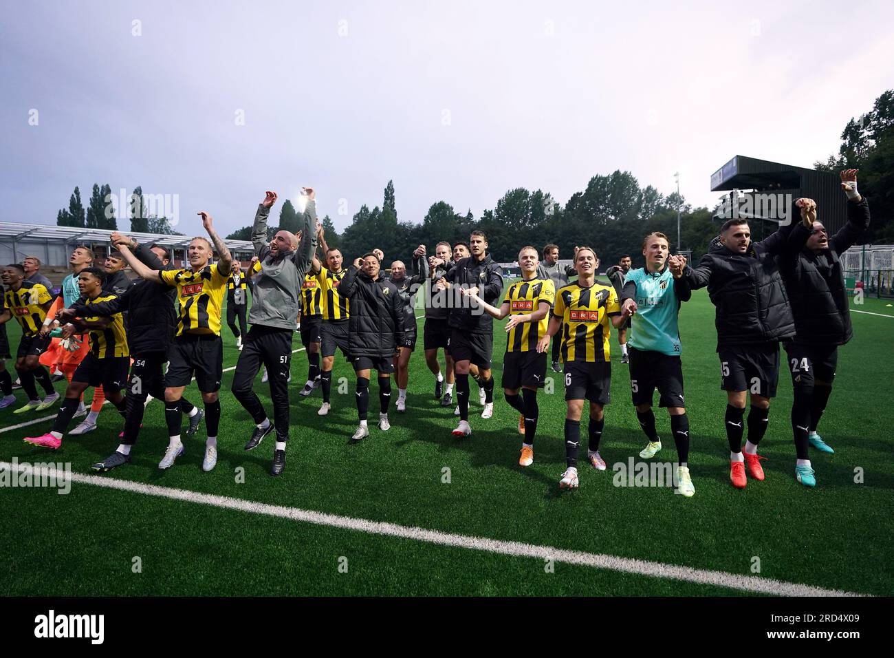 Hacken players and staff celebrate after the final whistle of the UEFA ...