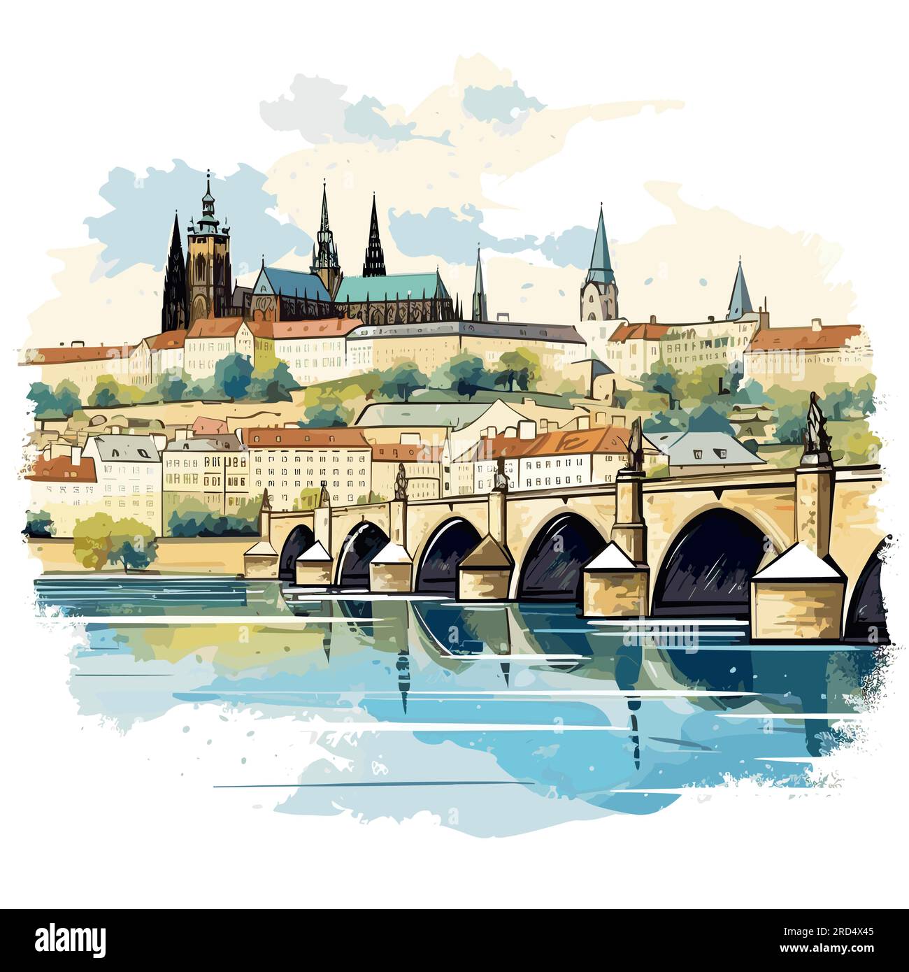 Prague castle. Prague castle hand-drawn comic illustration. Vector ...