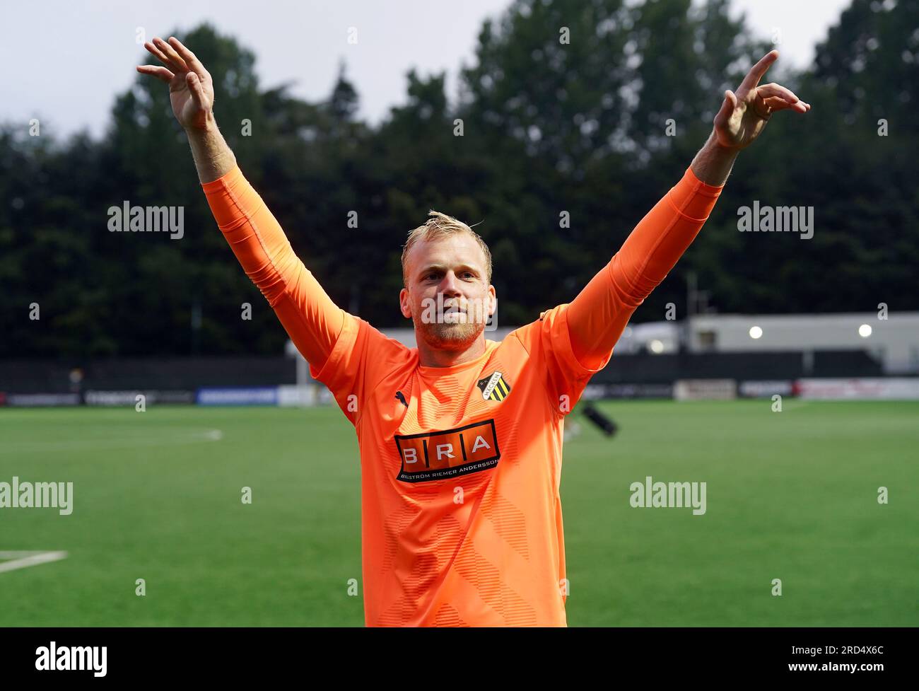 Hacken goalkeeper Peter Abrahamsson celebrates after the final whistle ...