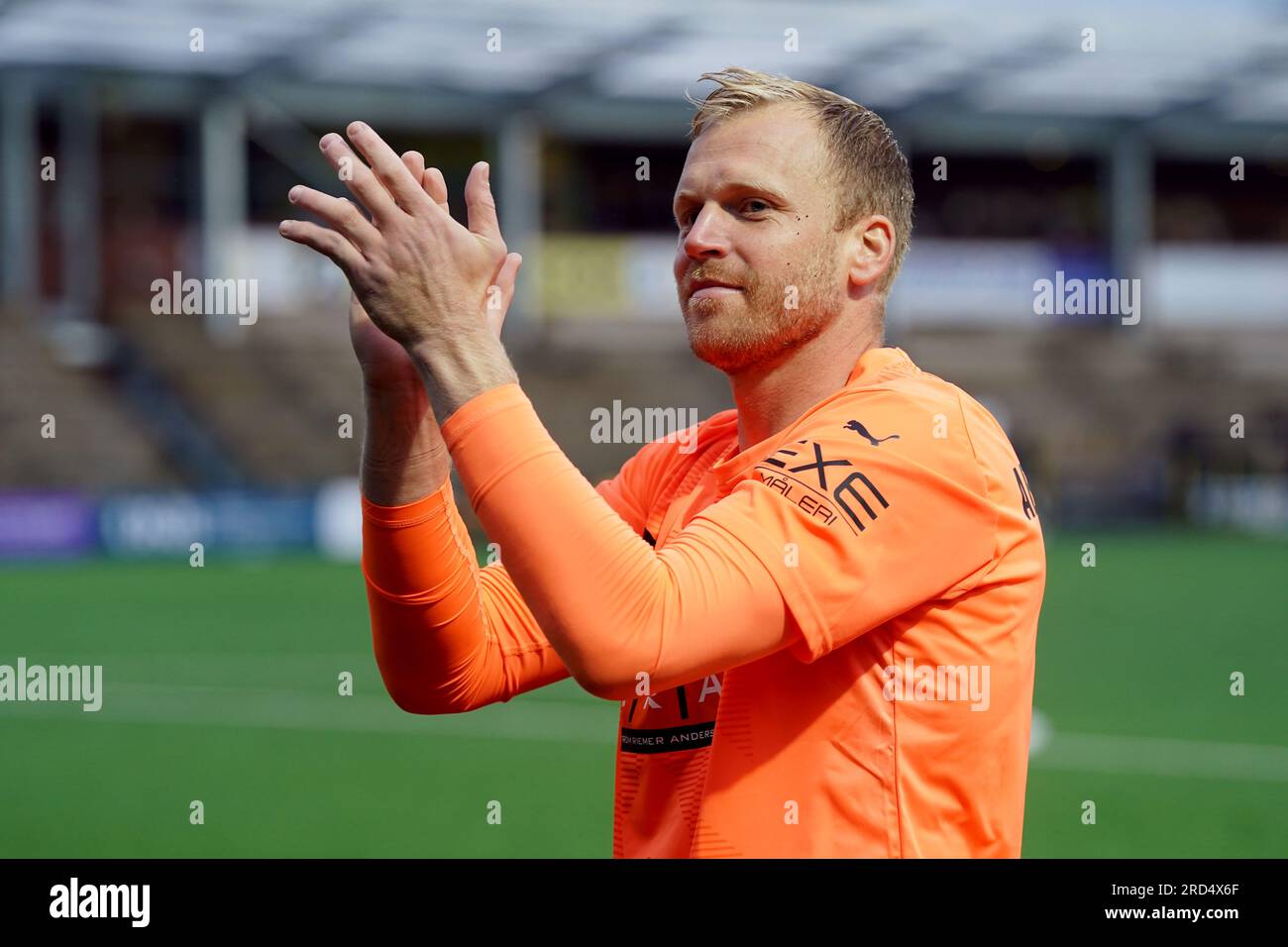 Hacken goalkeeper Peter Abrahamsson celebrates after the final whistle ...