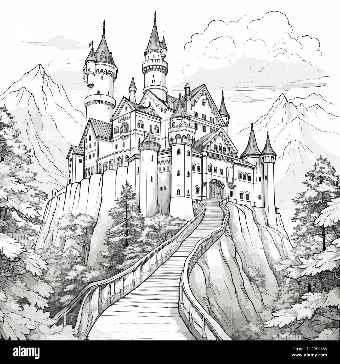 Neuschwanstein castle art Stock Vector Images - Alamy
