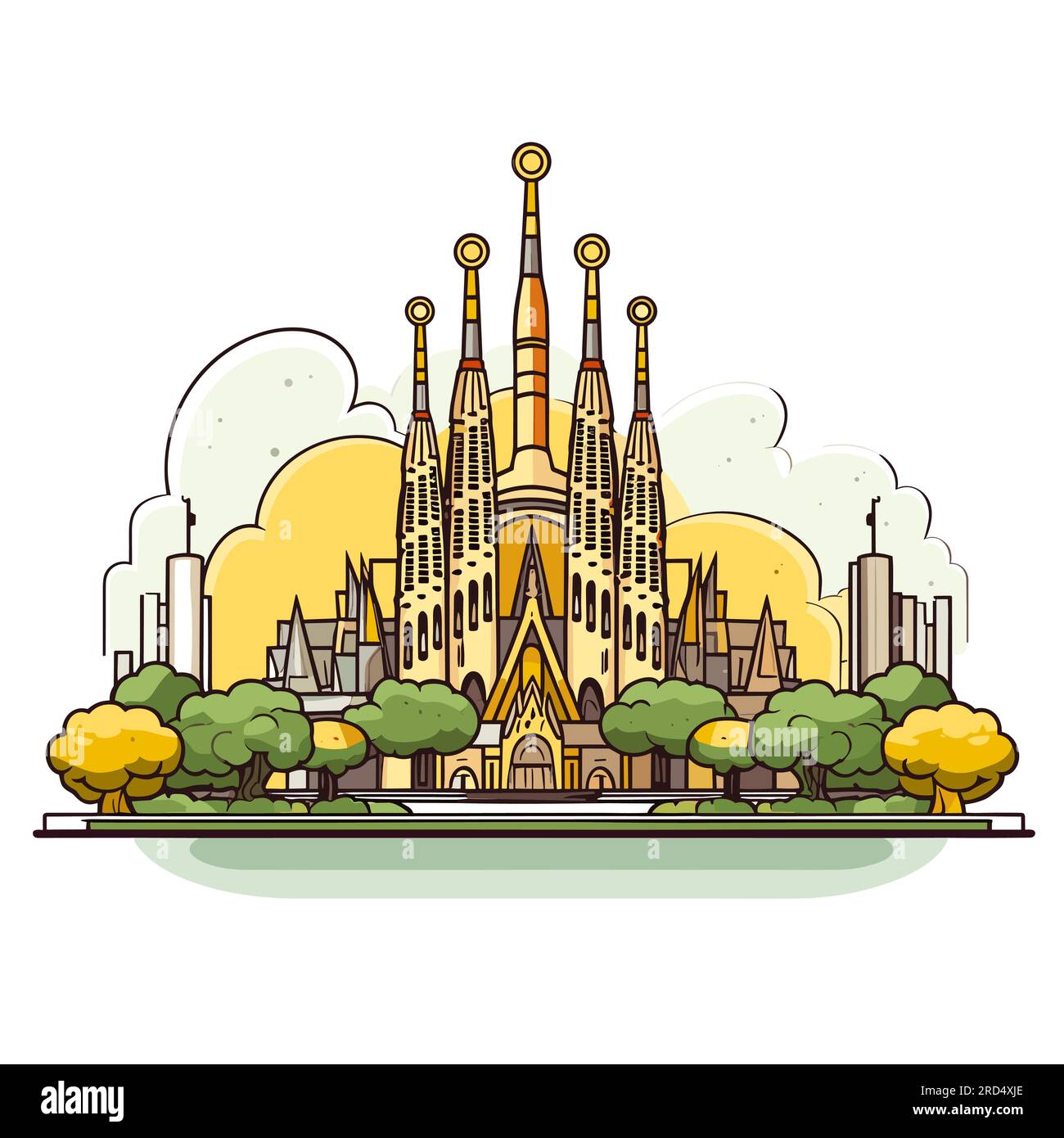 Sagrada Familia. Sagrada Familia hand-drawn comic illustration. Vector ...