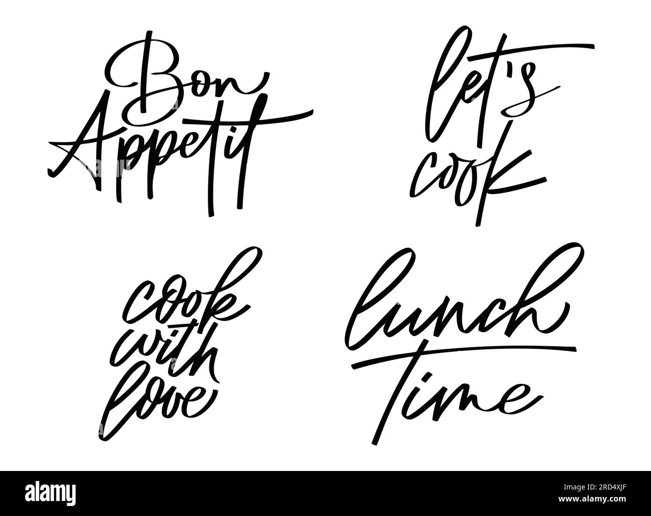 Set of script food text quote. Bon appetit lettering in hand drawn ...