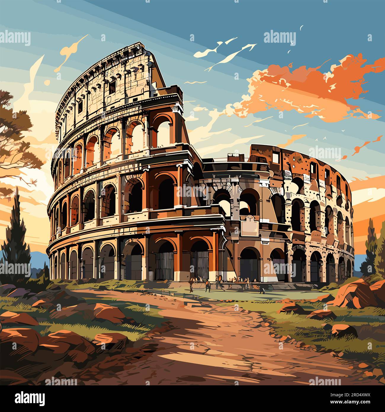 Colosseum. Colosseum hand-drawn comic illustration. Vector doodle style ...