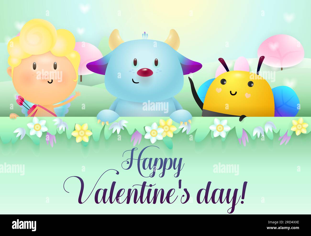 Valentines day banner design. Cute monster, bee Stock Vector Image ...