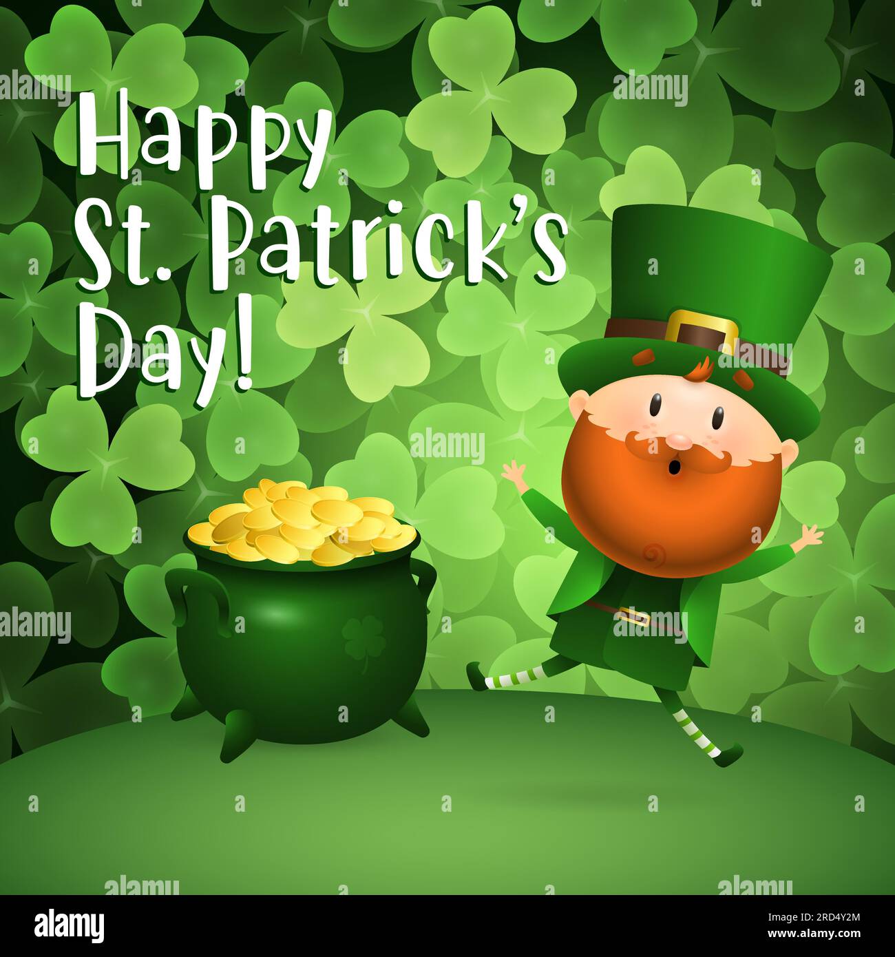Happy St Patricks Day lettering, Leprechaun and pot of gold Stock ...