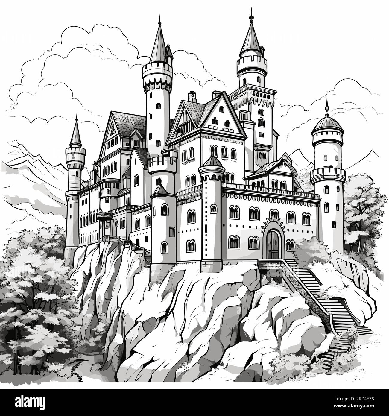 Neuschwanstein castle art Stock Vector Images - Alamy