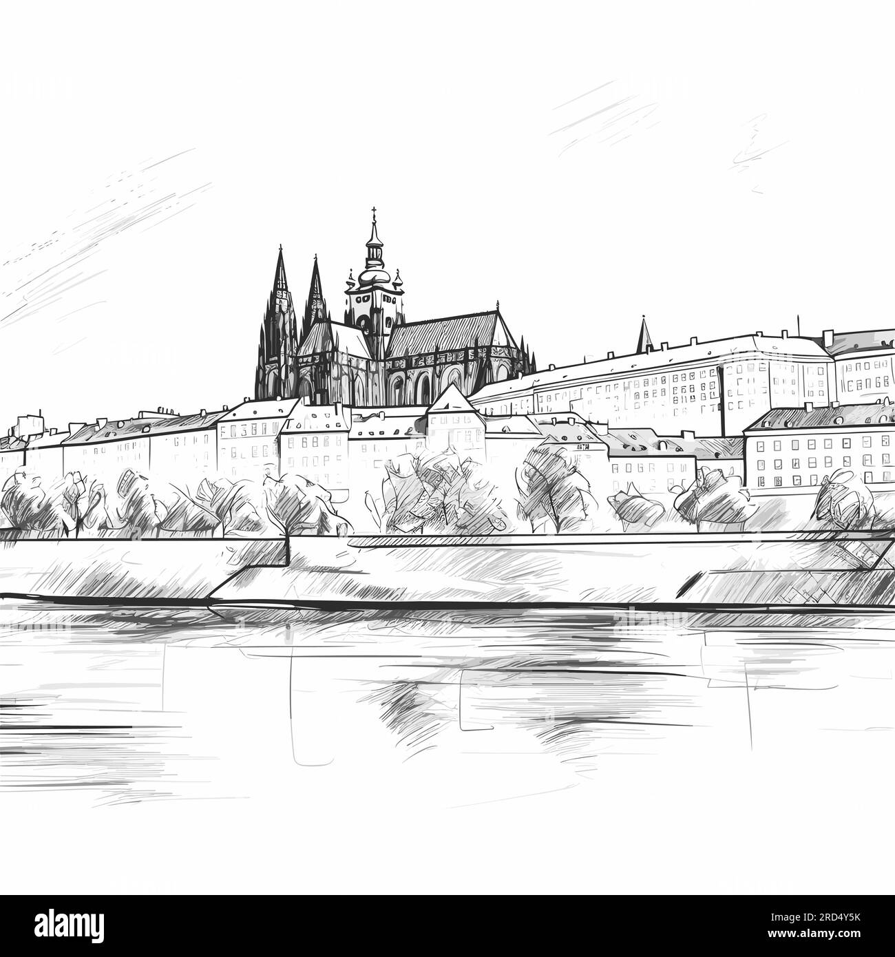 Prague castle. Prague castle hand-drawn comic illustration. Vector ...
