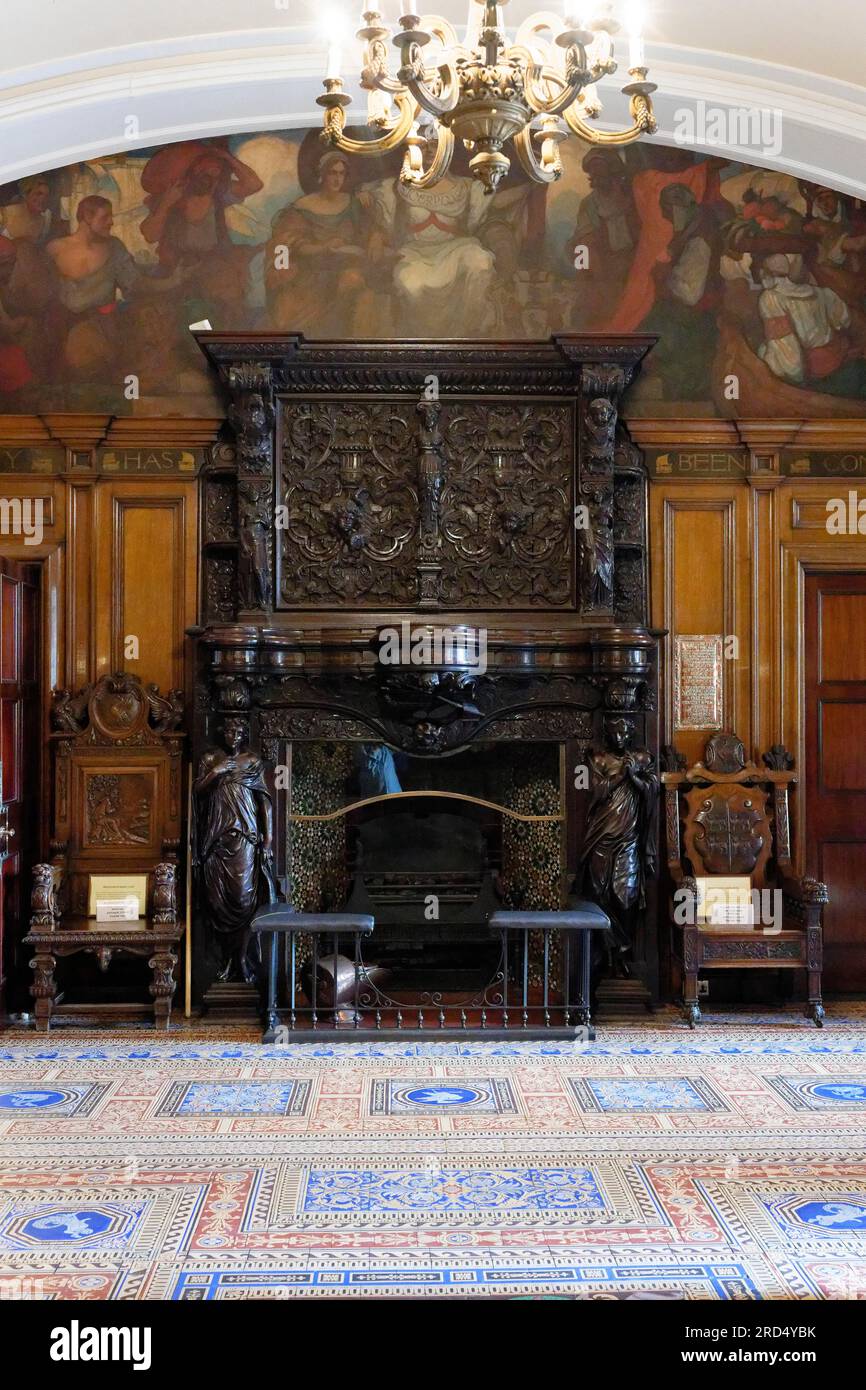 Interior view, fireplace, entrance hall, city hall, Liverpool, England ...