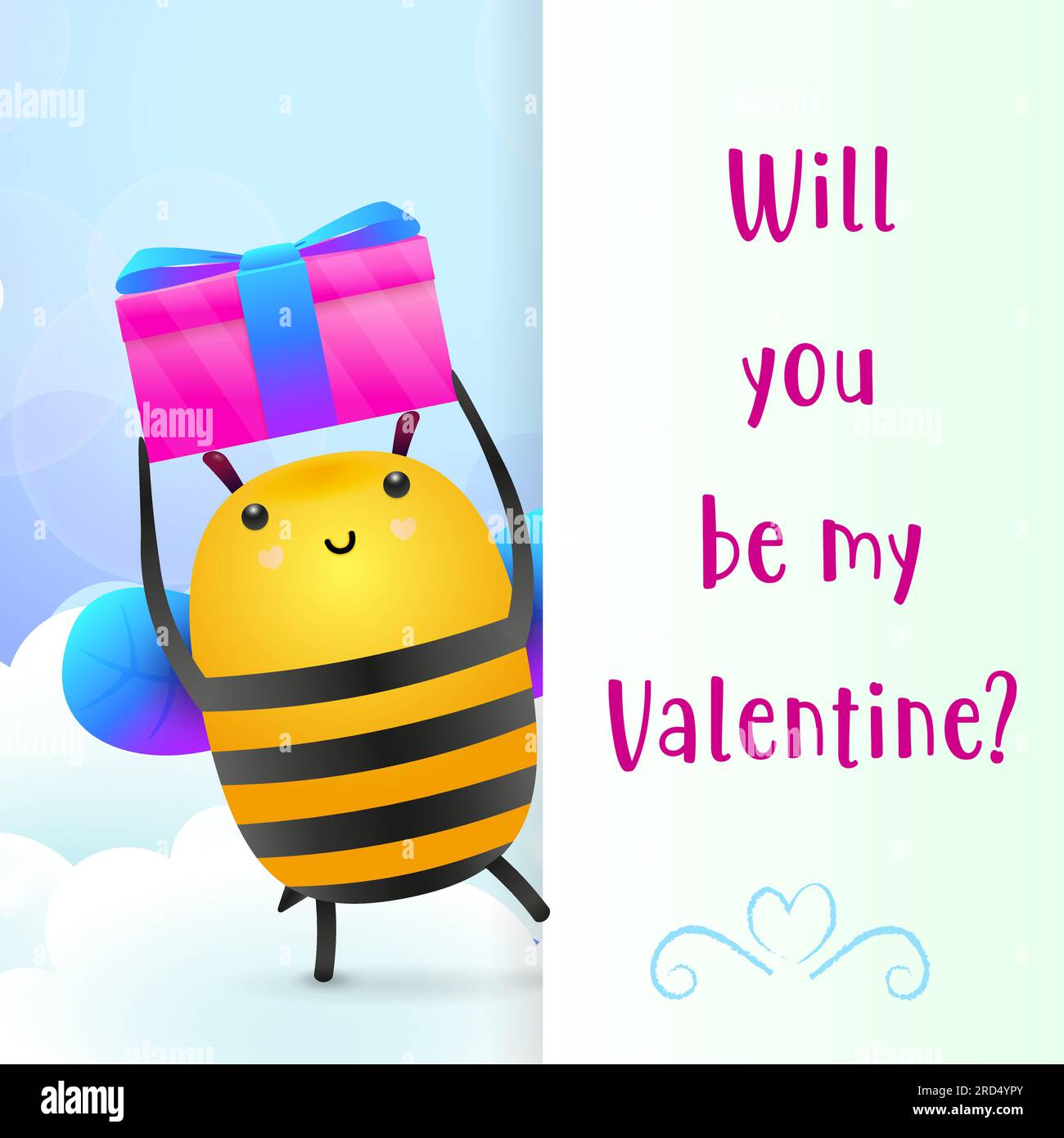 Will you be my Valentine lettering and bee with cute gift box Stock ...