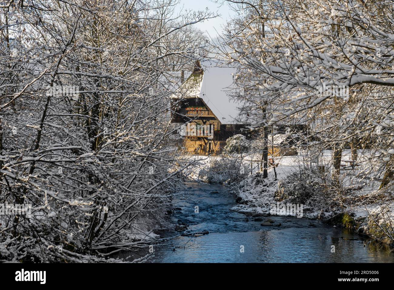 Snow-covered Black Forest farm, Fuerstenberger Hof museum of local ...