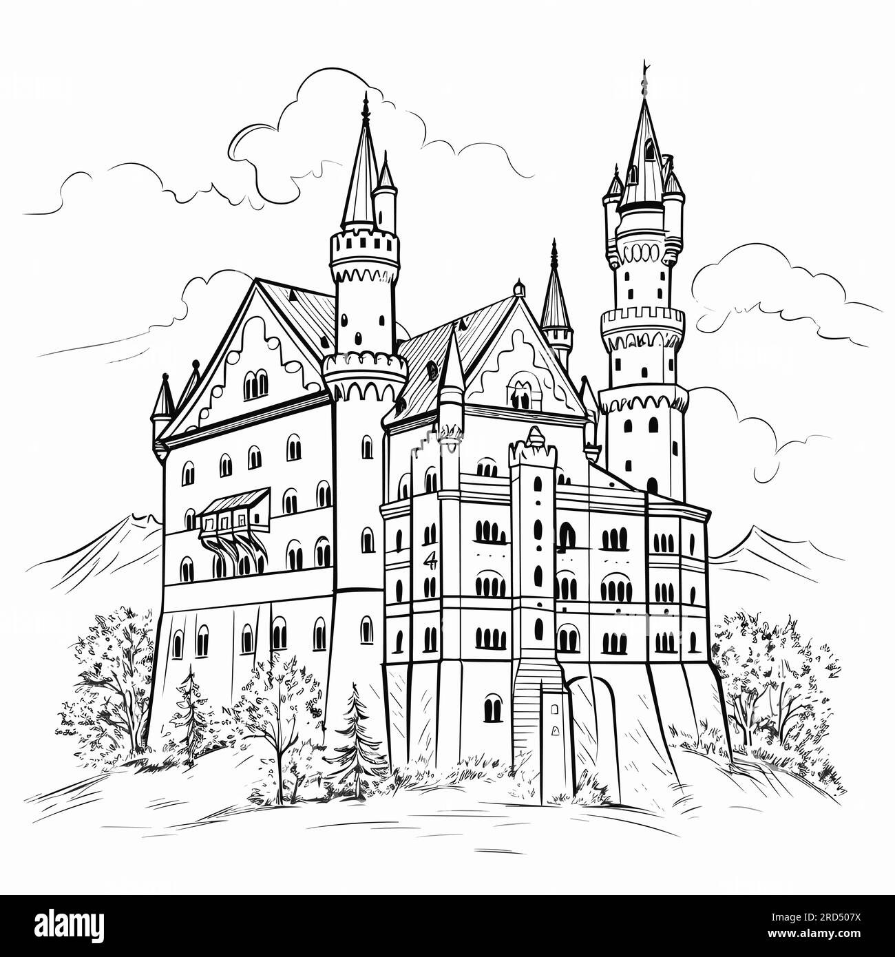 Neuschwanstein Castle Coloring Page Old Castles Gray Scale Coloring