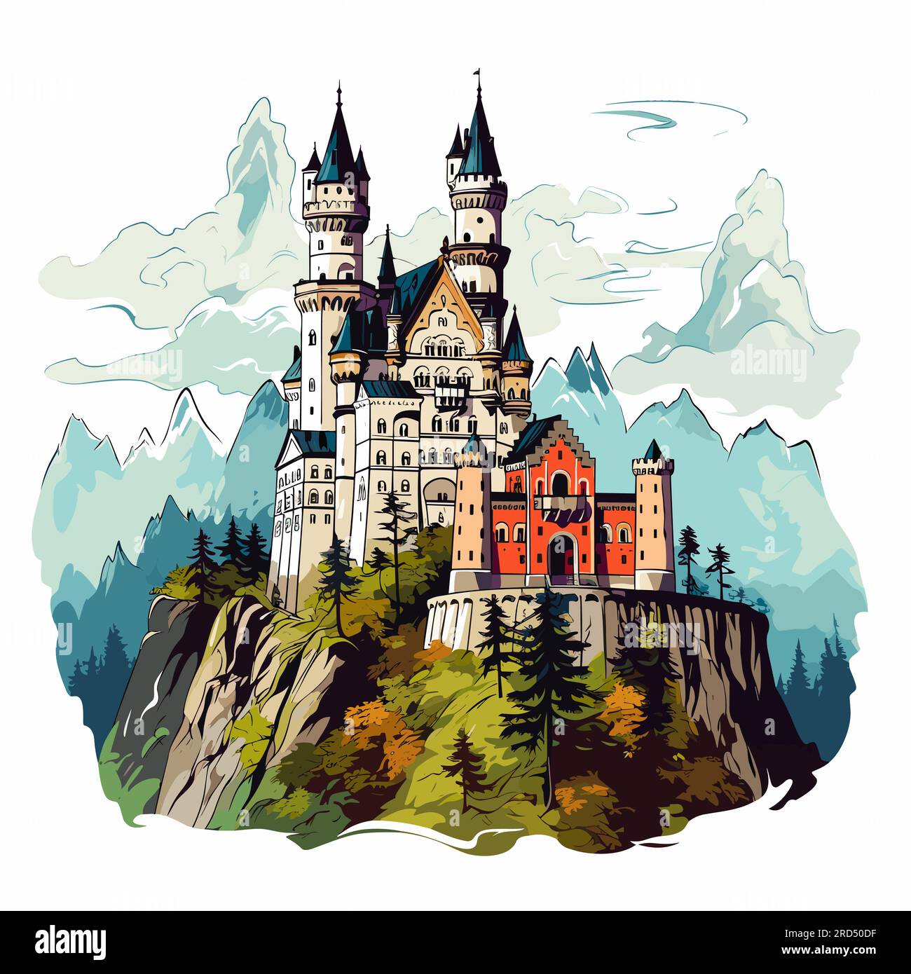 Neuschwanstein castle art Stock Vector Images - Alamy