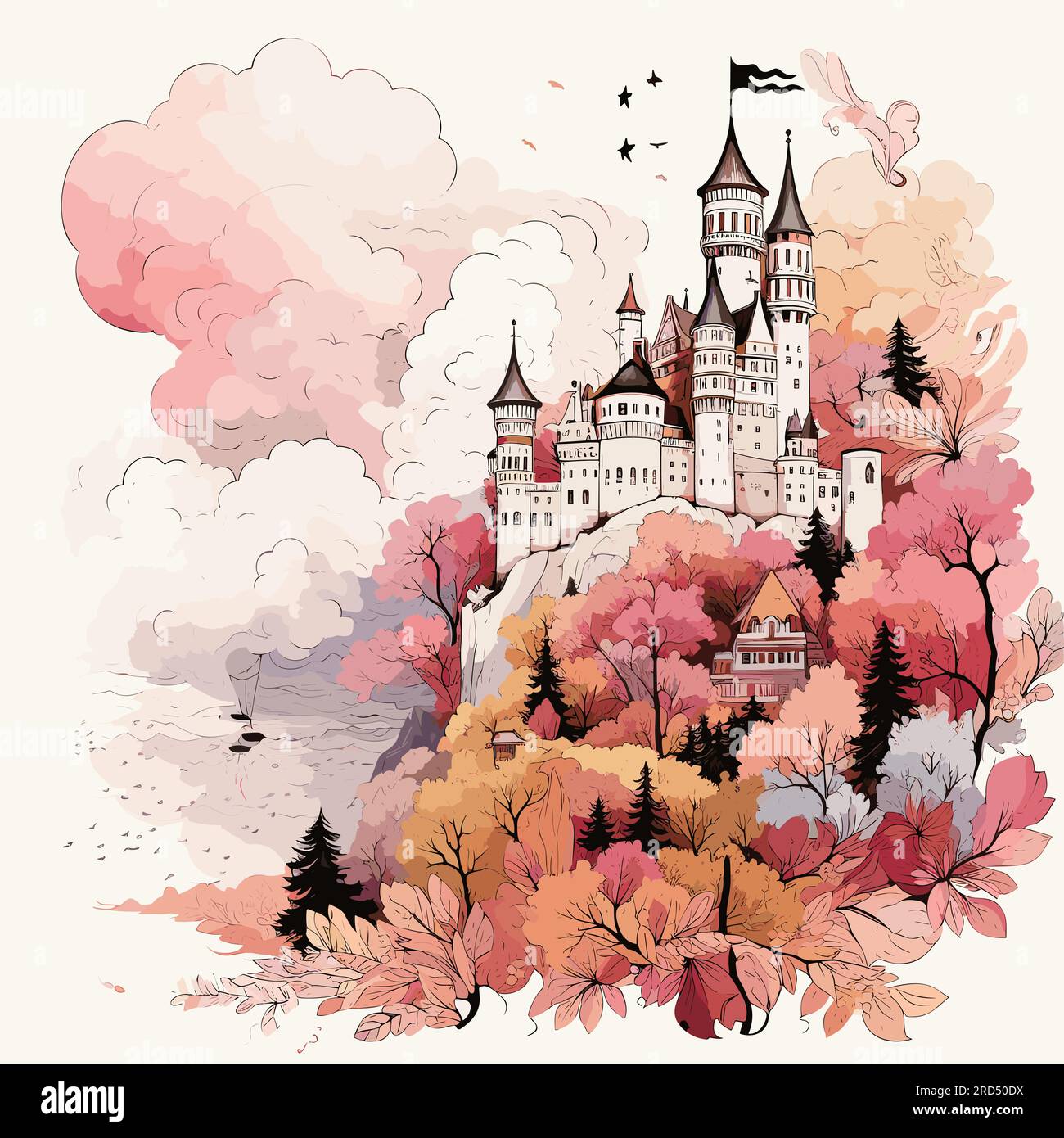 Neuschwanstein castle art Stock Vector Images - Alamy