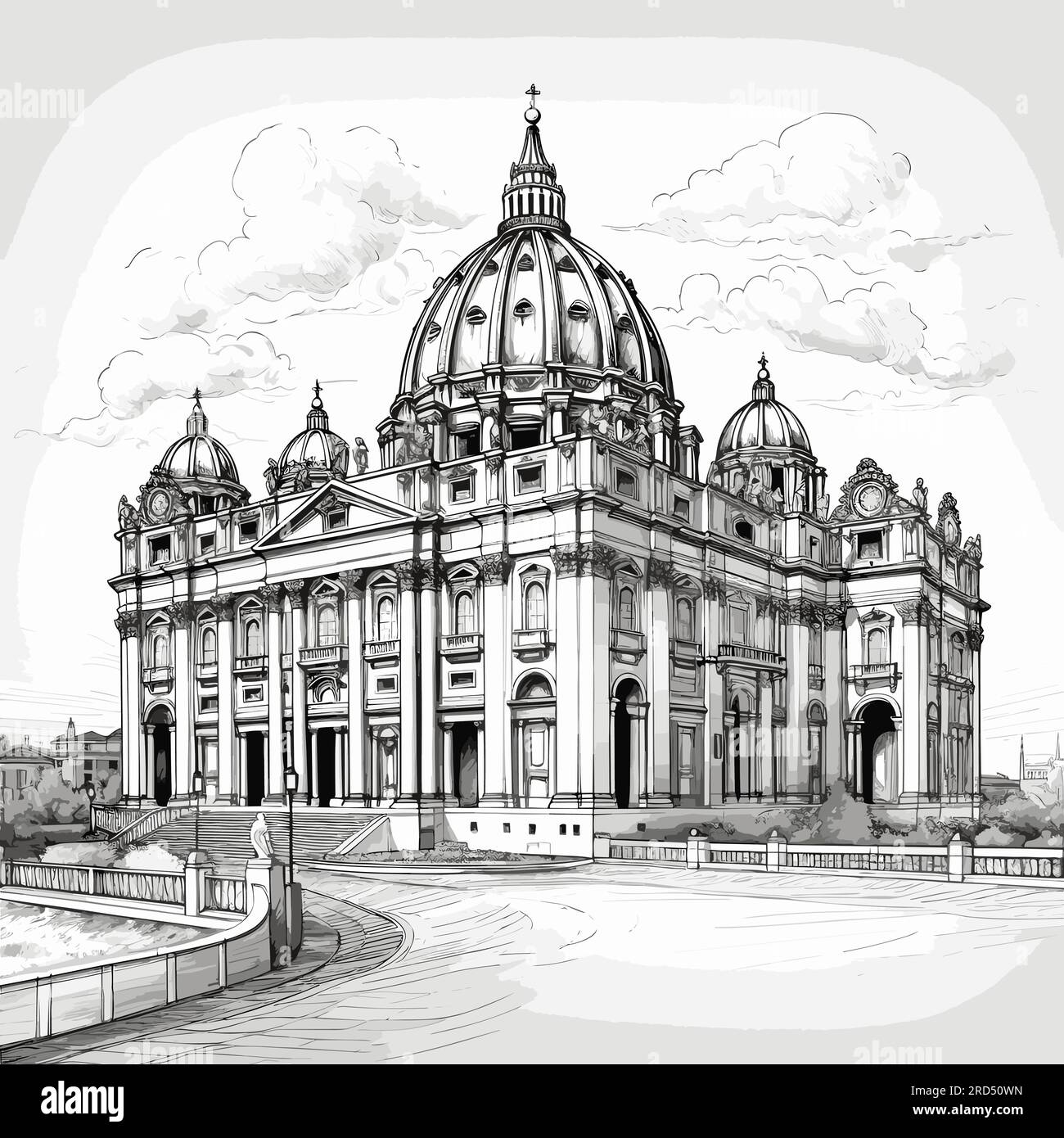 Saint Peter's Basilica. Basilica of Saint Peter hand-drawn comic ...