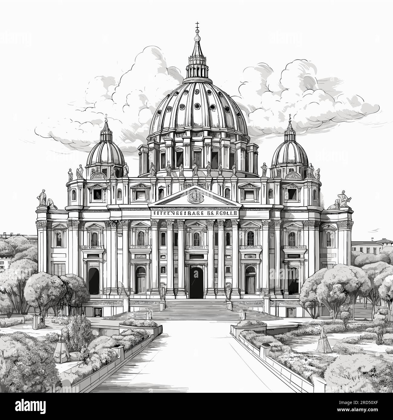 Saint Peter's Basilica. Basilica of Saint Peter hand-drawn comic ...