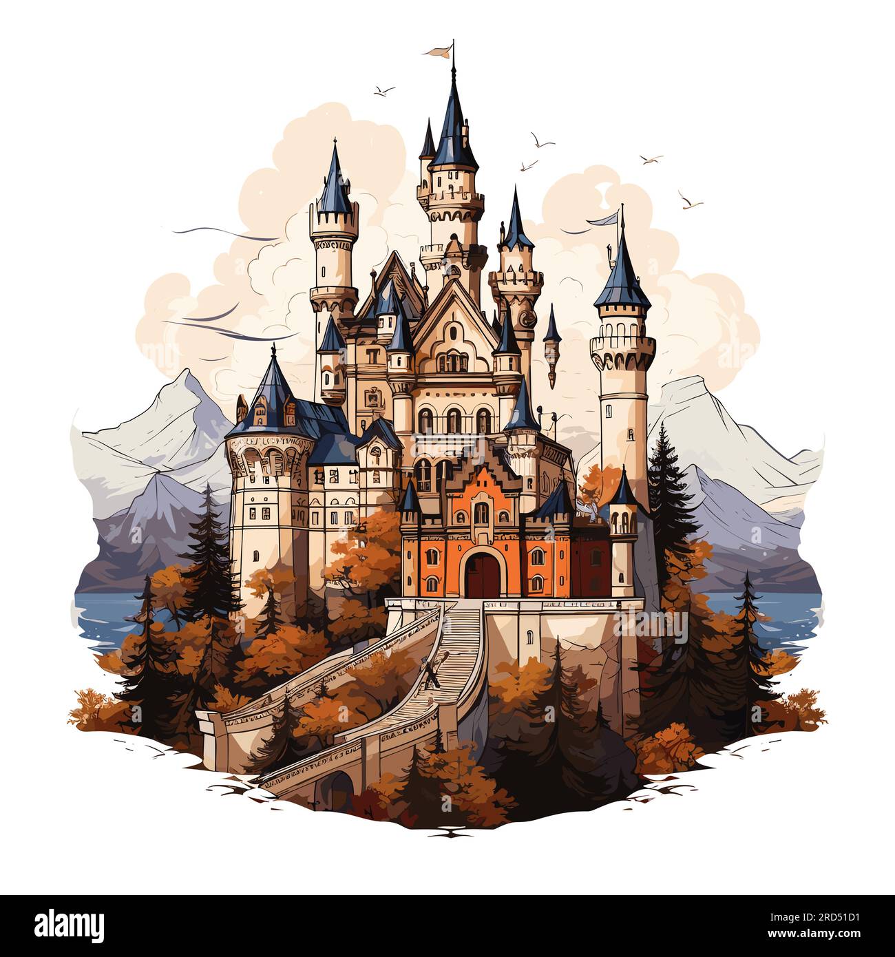 Neuschwanstein castle art Stock Vector Images - Alamy