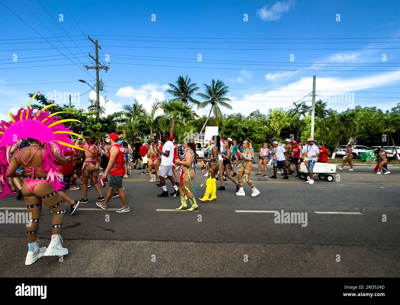 Grand Cayman, Cayman Islands, July 1st, 2023, carnival goers parading ...