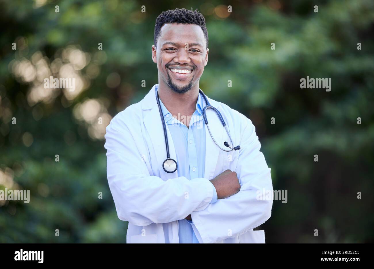 Black man, doctor portrait and arms crossed of healthcare and wellness ...