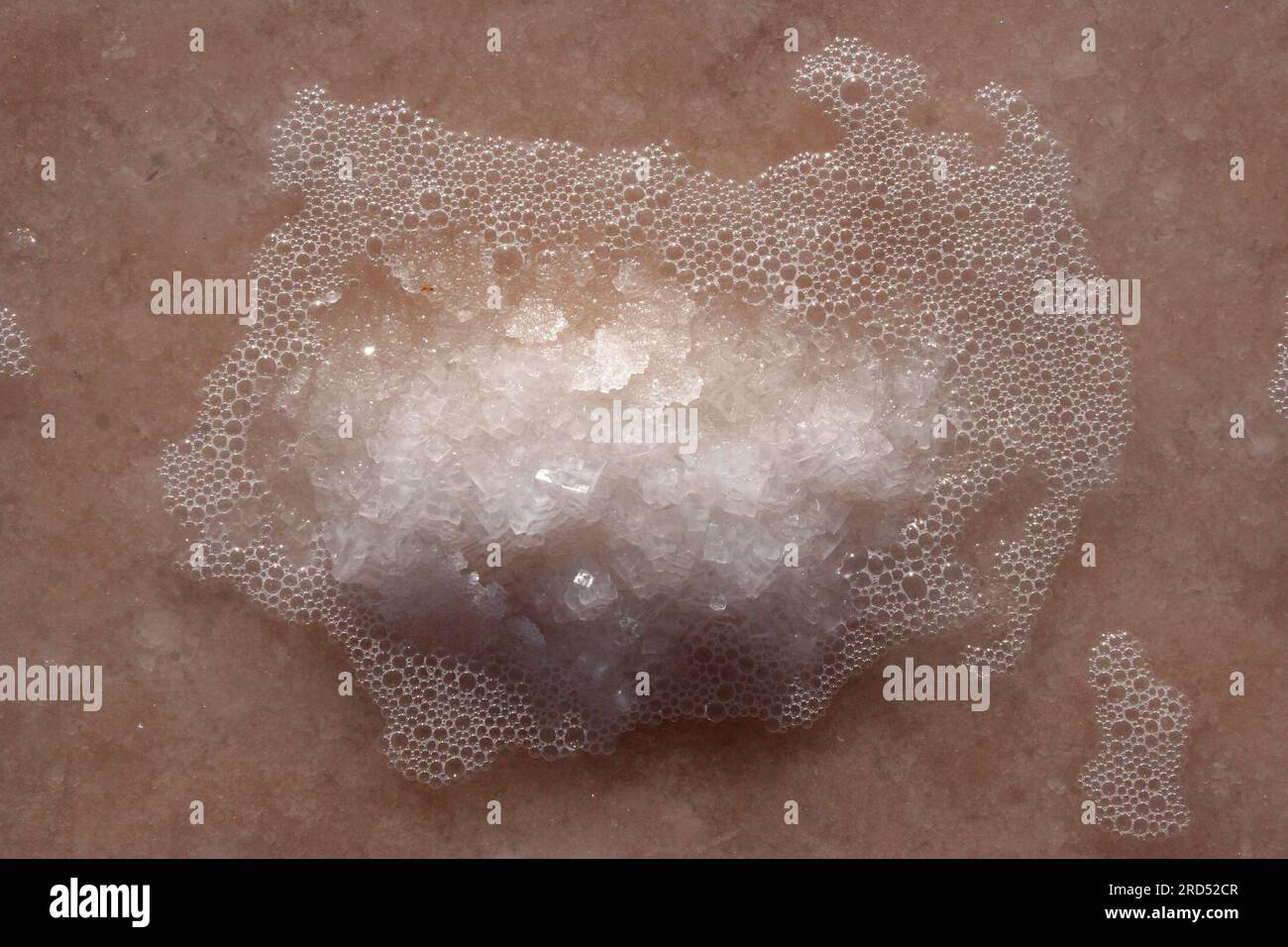 Salt deposit at Lake Orumiyeh, which has a salt content of 30%, almost ...