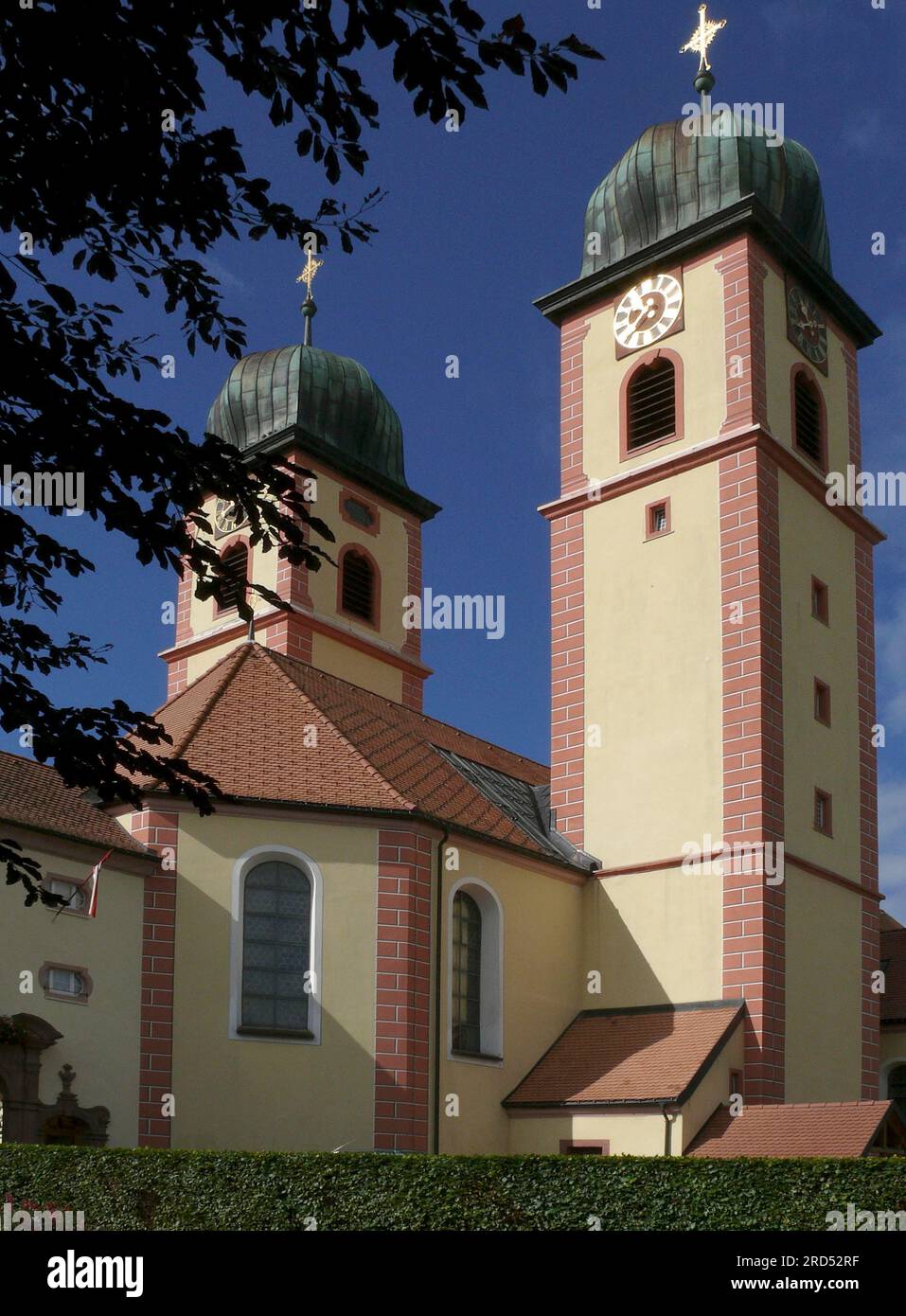 Church in St. Maergen, double tower, Black Forest. Baden-Wuerttemberg ...