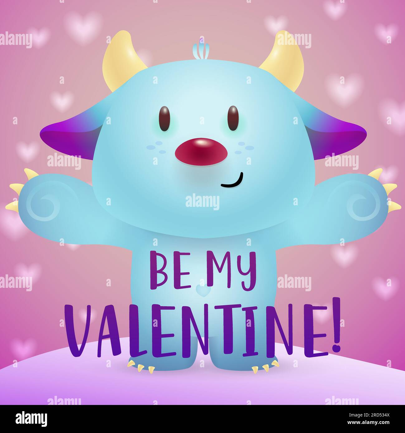 Be my Valentine poster design. Cheerful blue monster Stock Vector Image ...