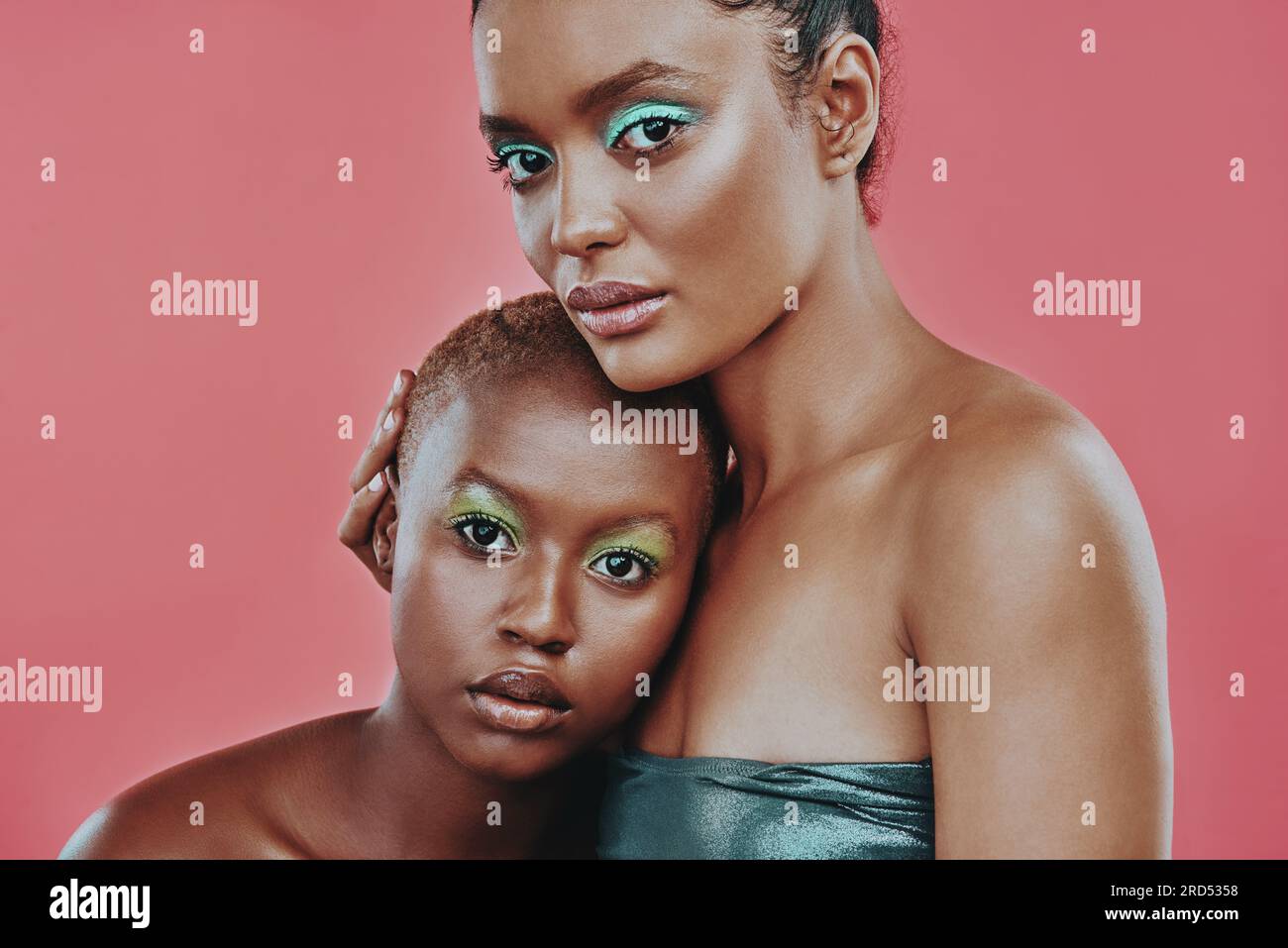 Woman friends, color makeup and art in studio portrait with beauty ...